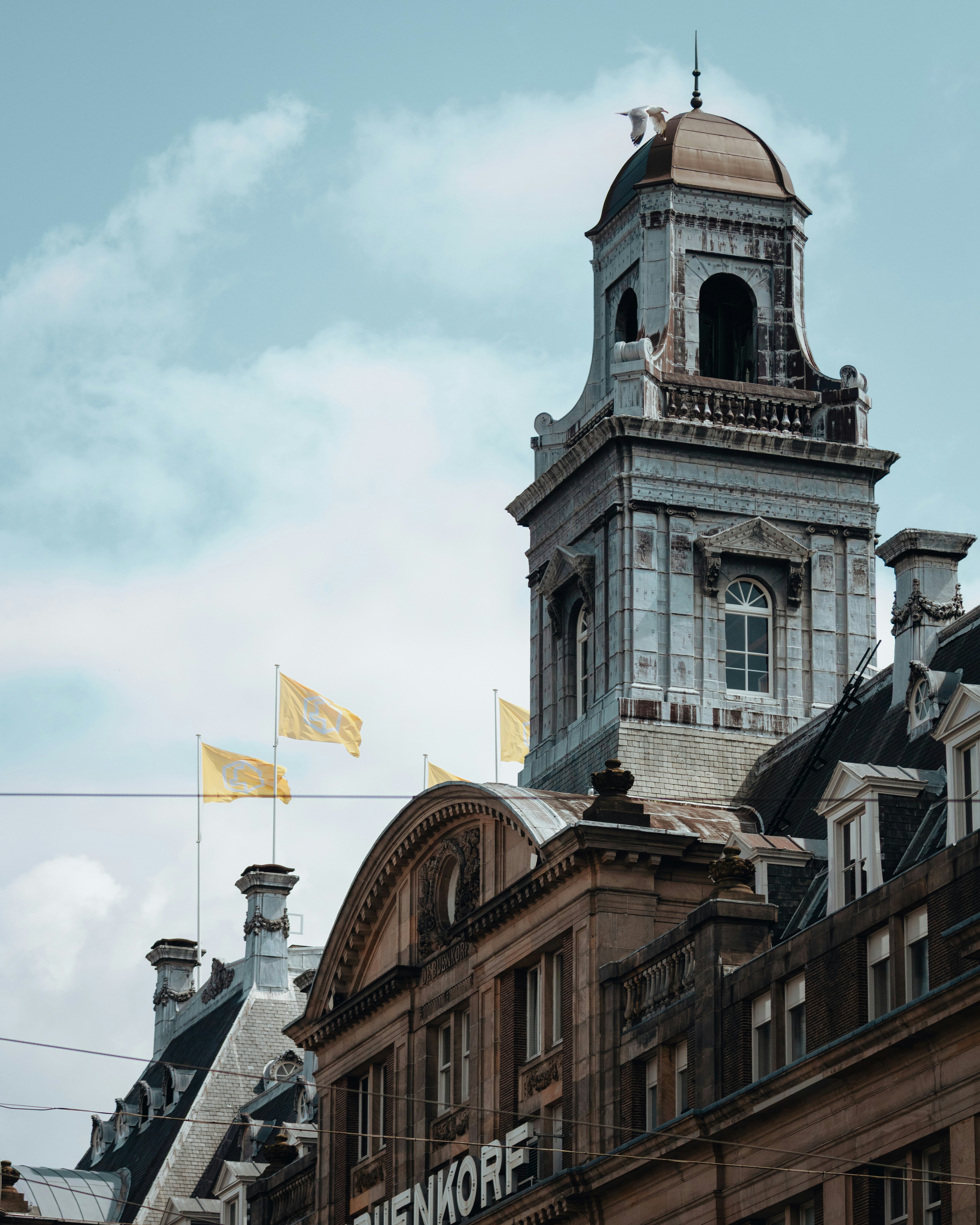 Old Town Clocktower Rising Above Classical Facades