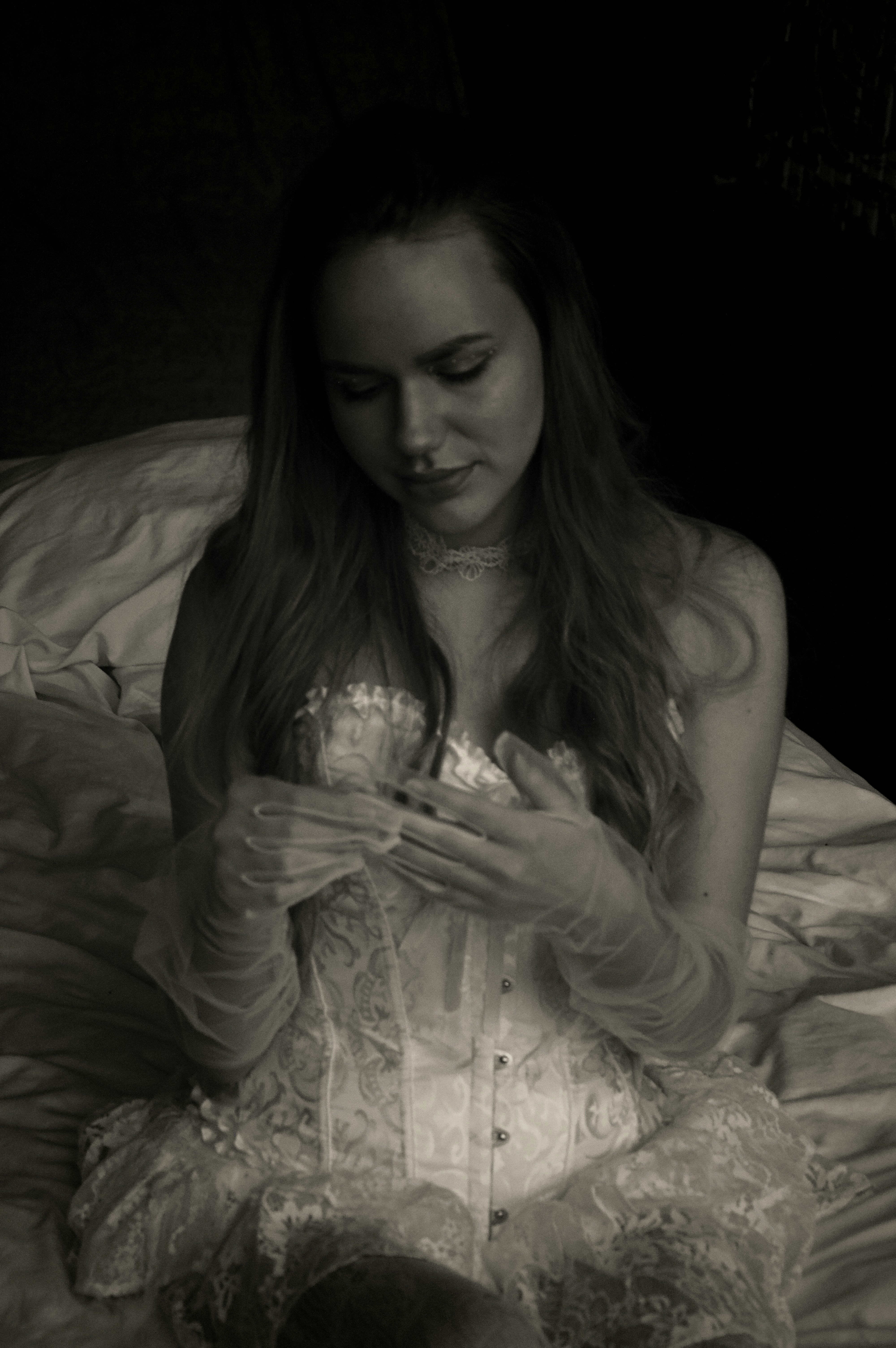 Moonlit Bride: Quiet Moment with a Lace Corset