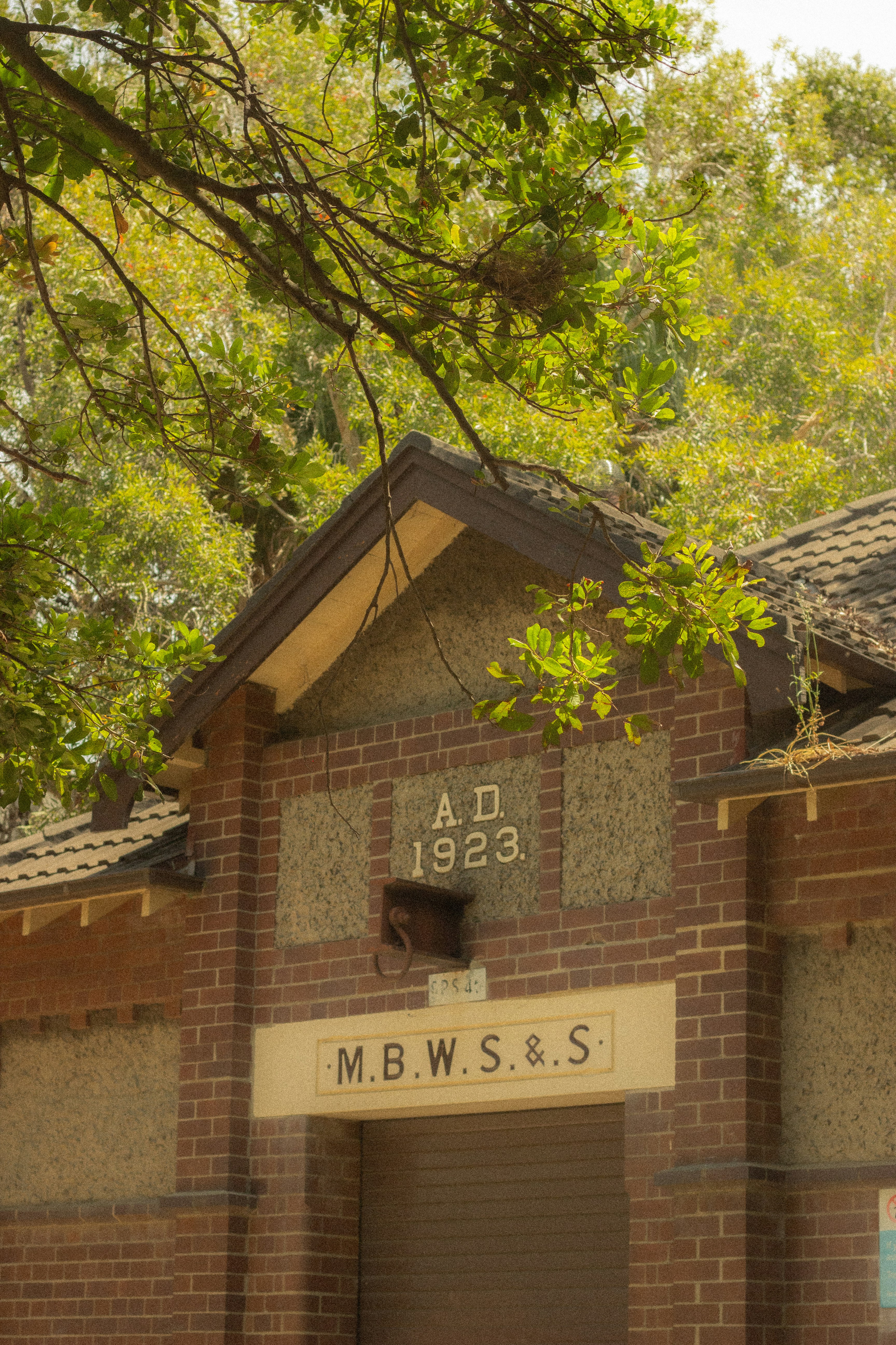 Heritage Gate: The Sunlit Brick Facade of a 1923 Building
