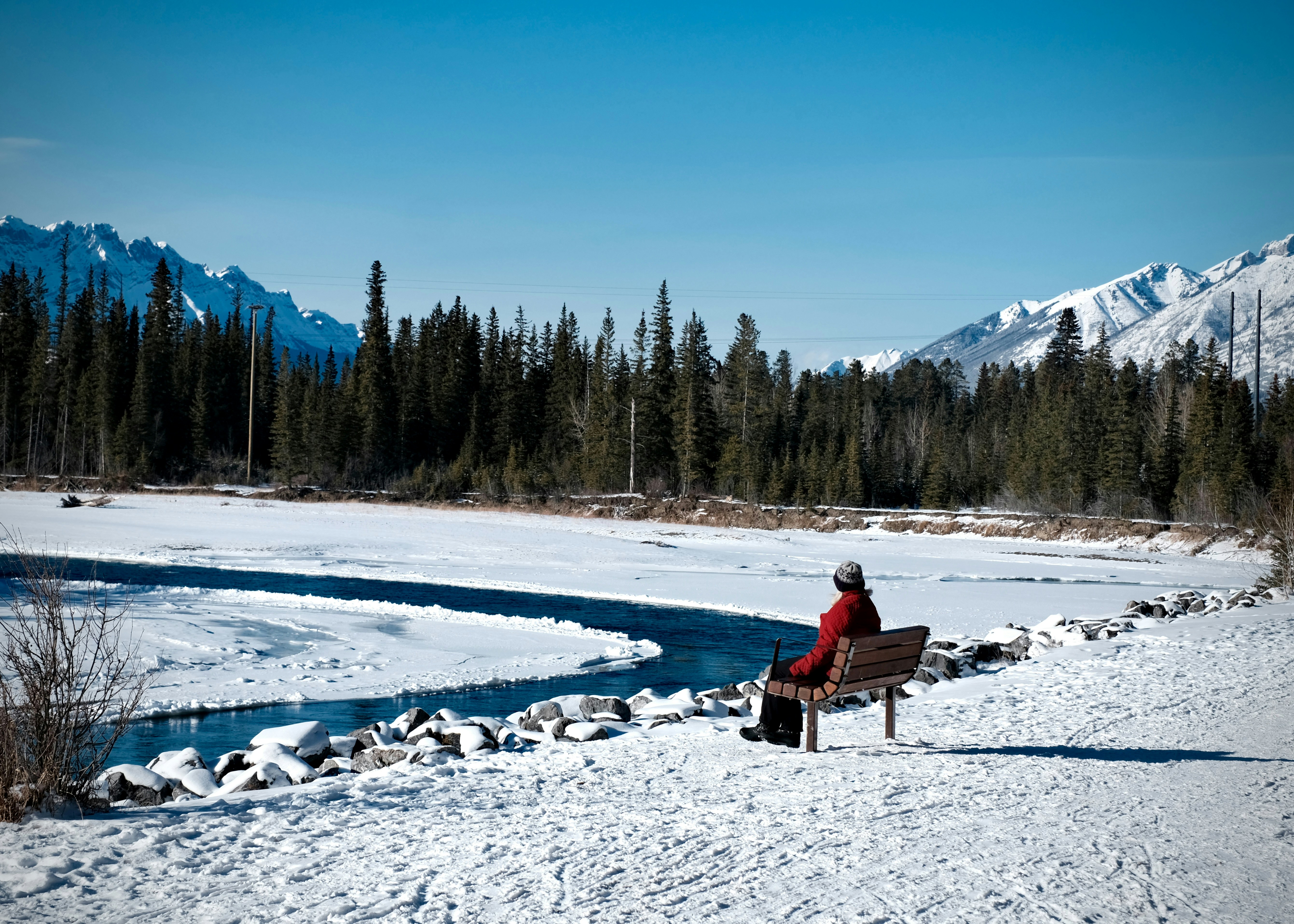 Winter Bench Above the Frozen Stream