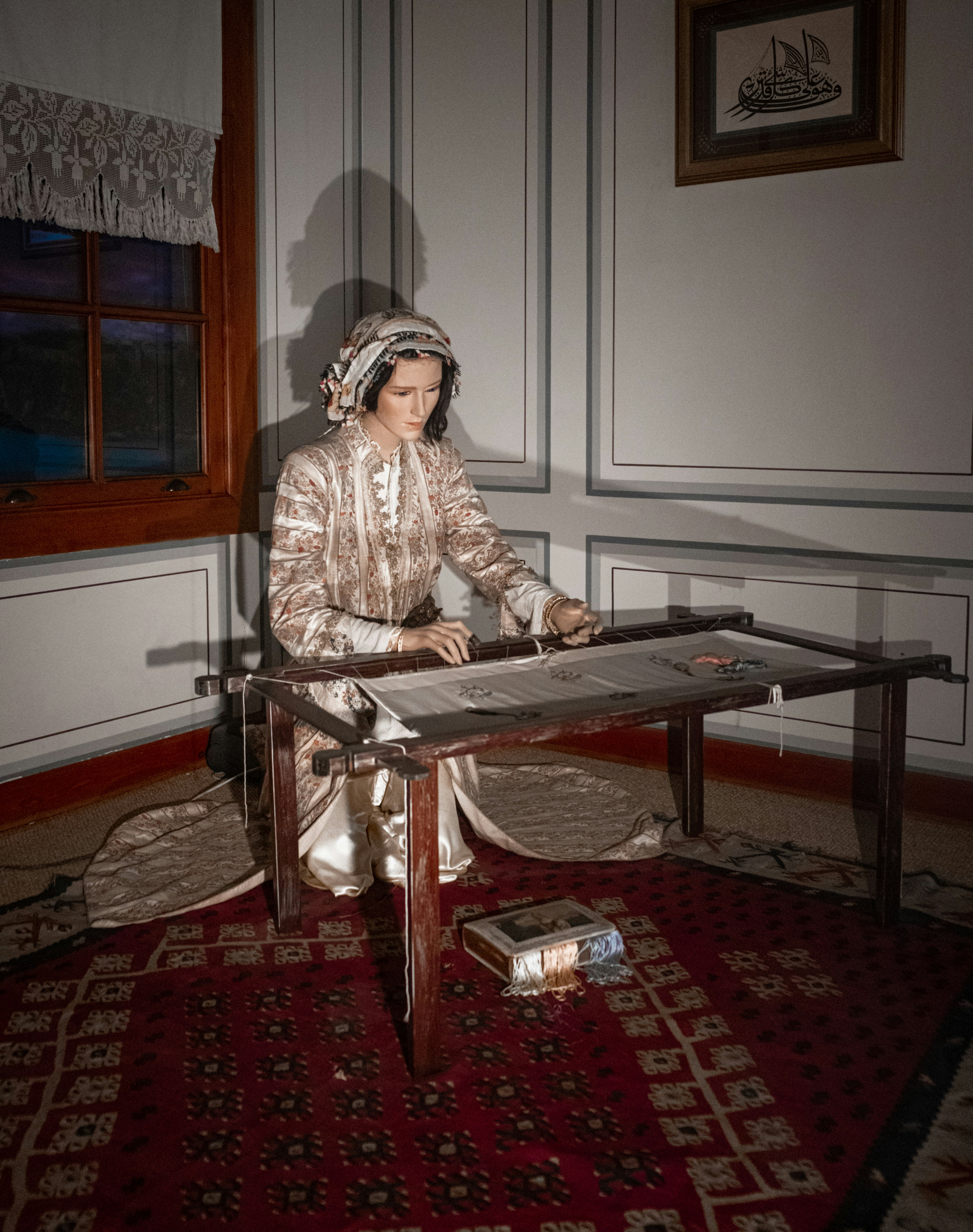 Erhu in Quiet Corner: A Woman in Vintage Attire Plays a Traditional String Instrument