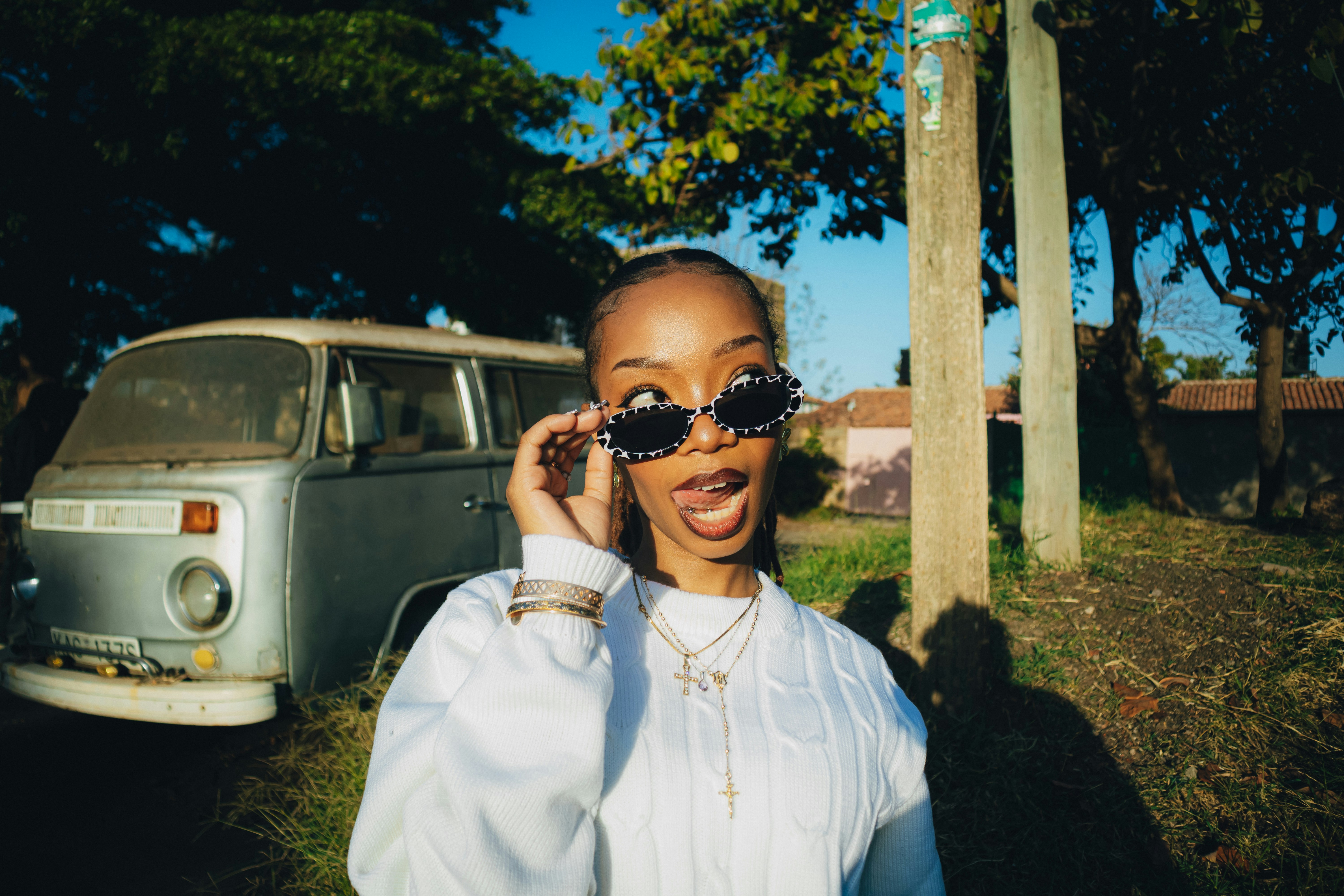  playful gaze in a sunlit street portrait