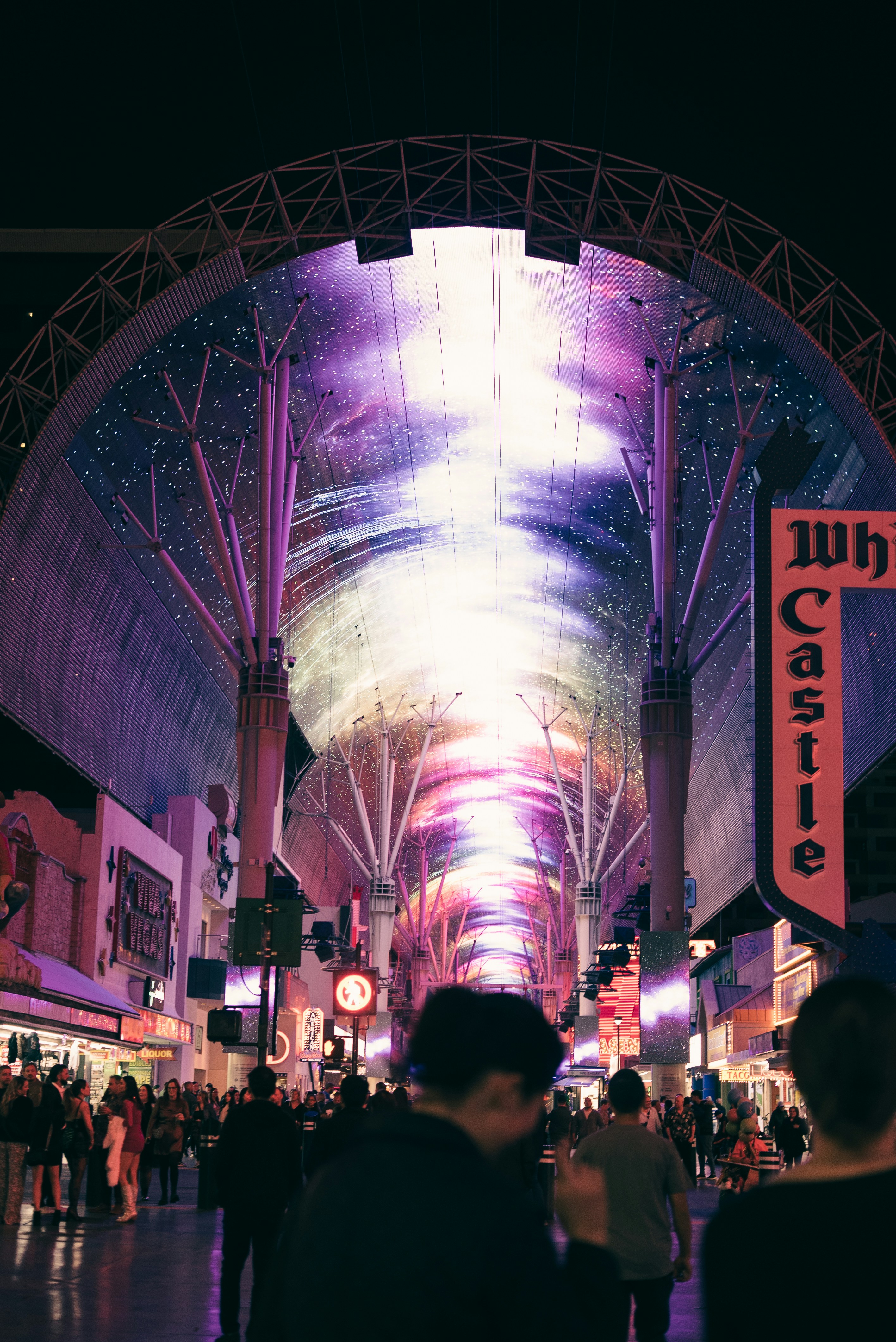 Neon Archway Galaxy: Las Vegas Street Under Cosmic Vault