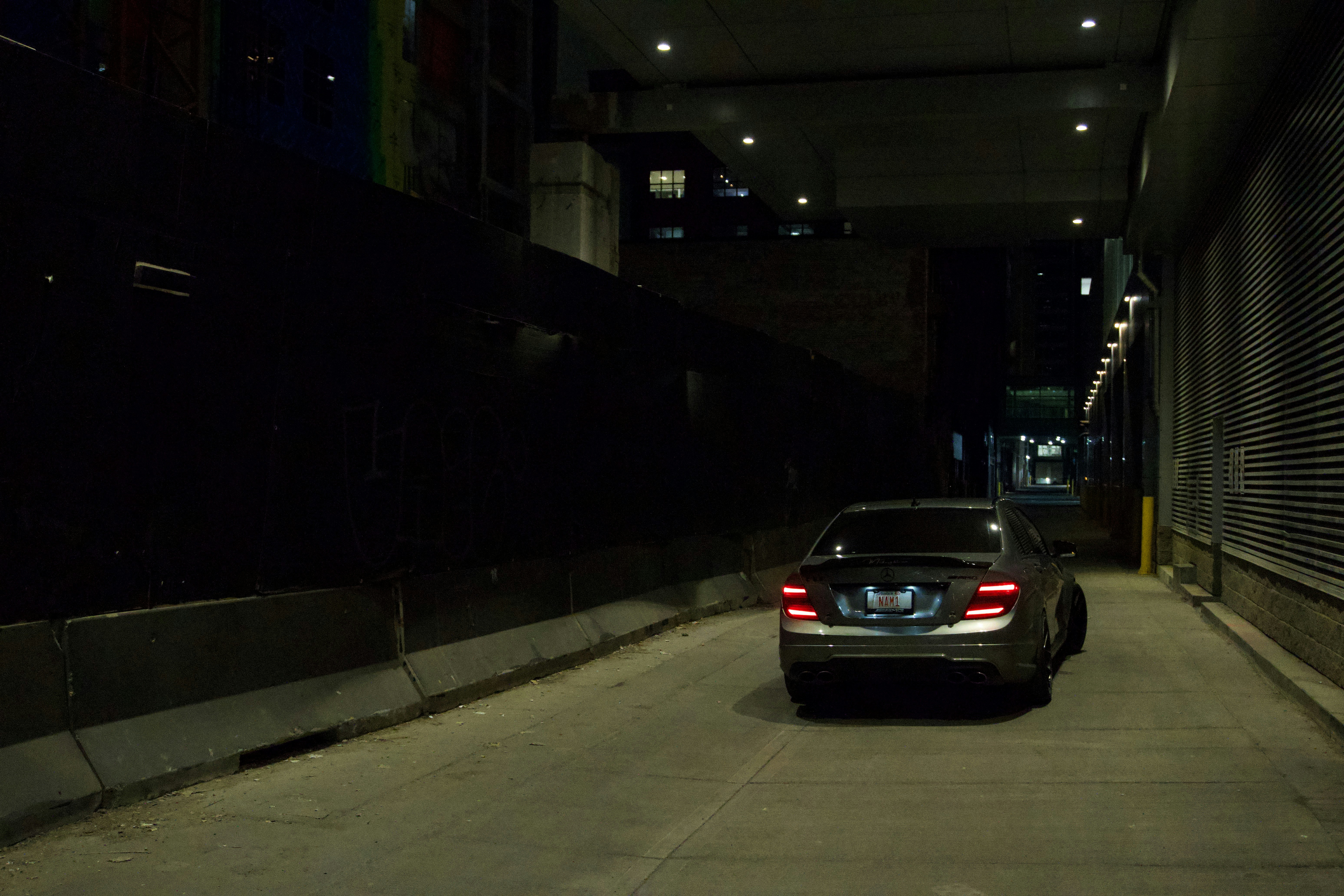 Midnight Mercedes in a Quiet Urban Alley