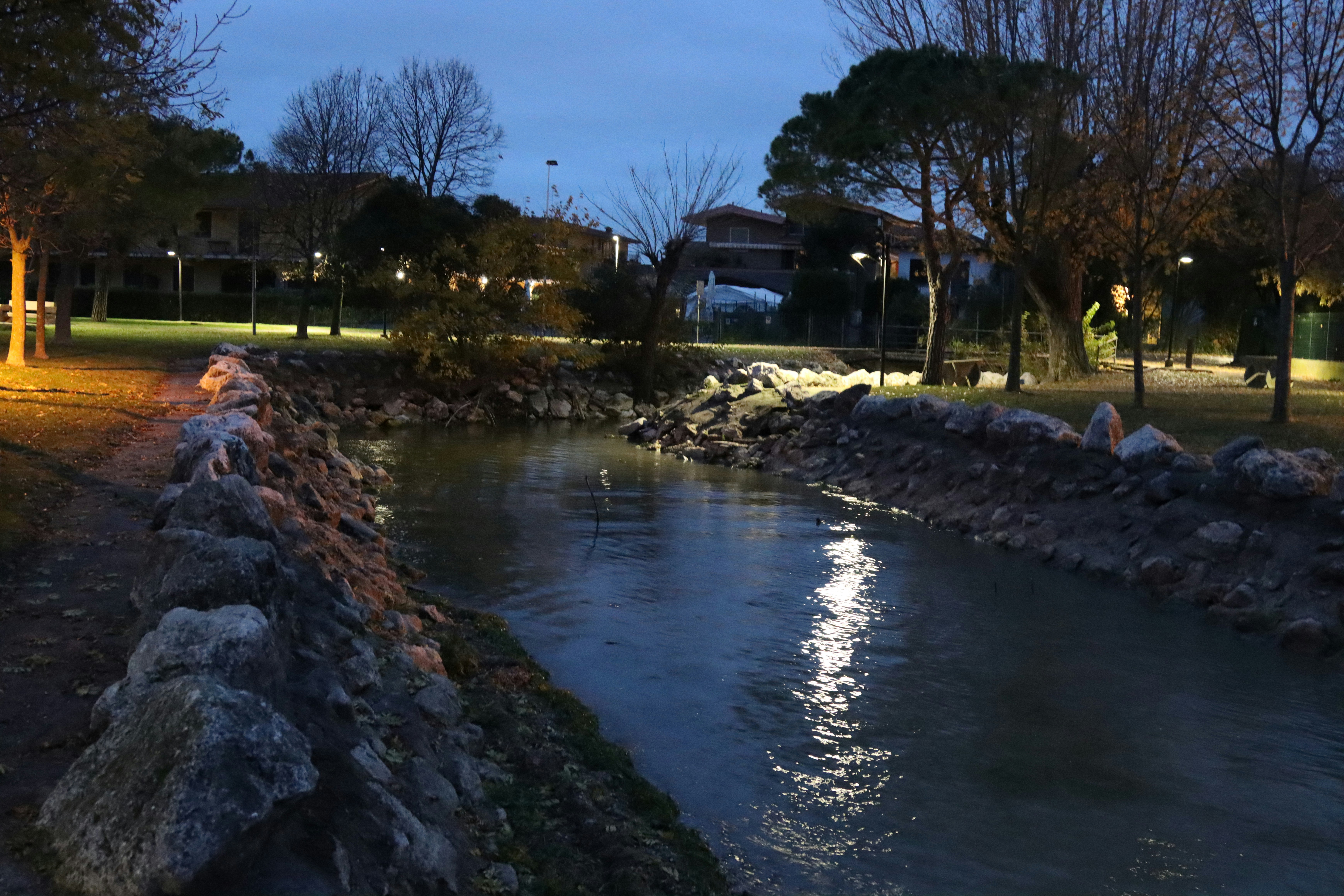 Moonlit Stream Through the Park at Dusk