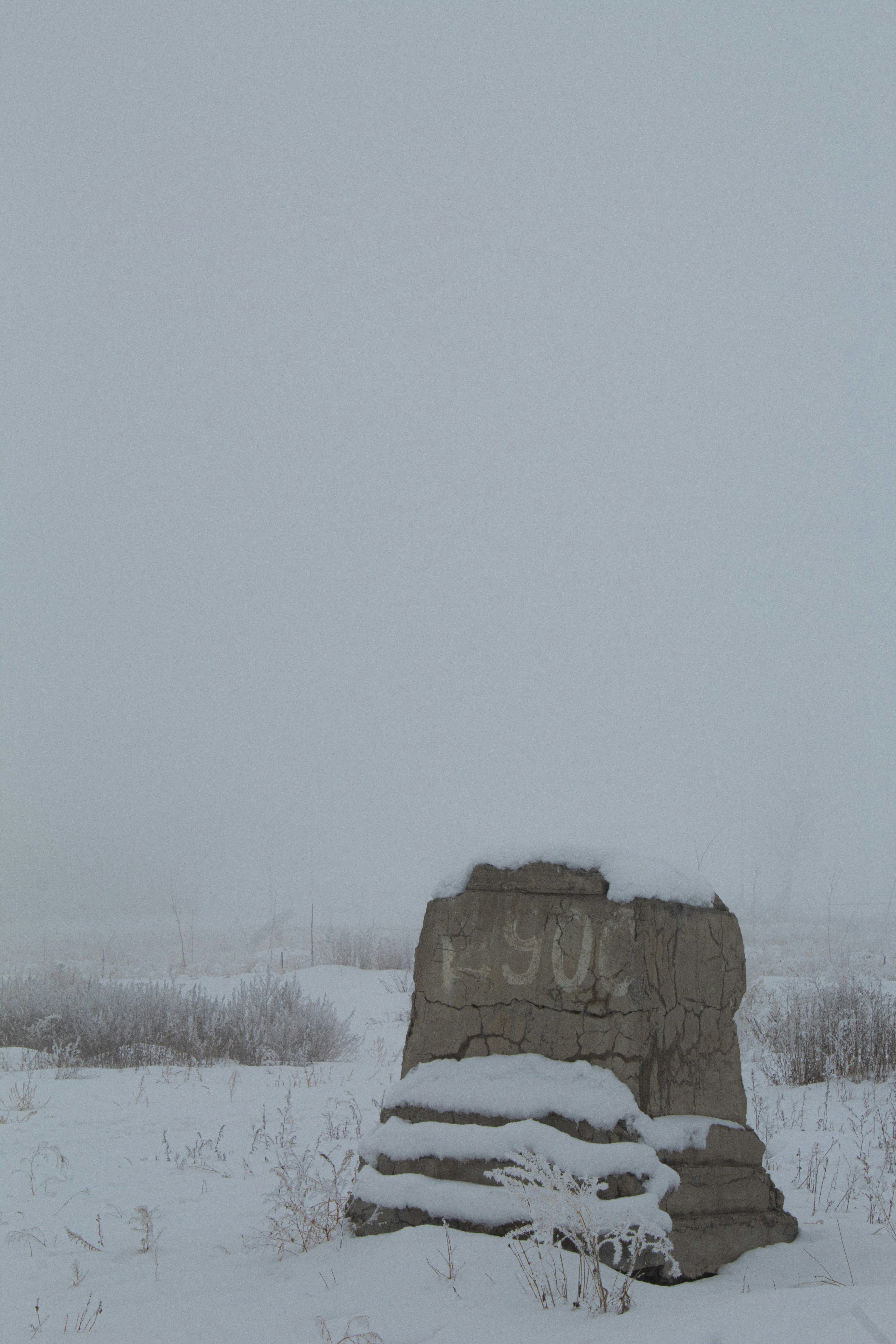 Snowbound Monument: A Weathered Marker in a Quiet Field