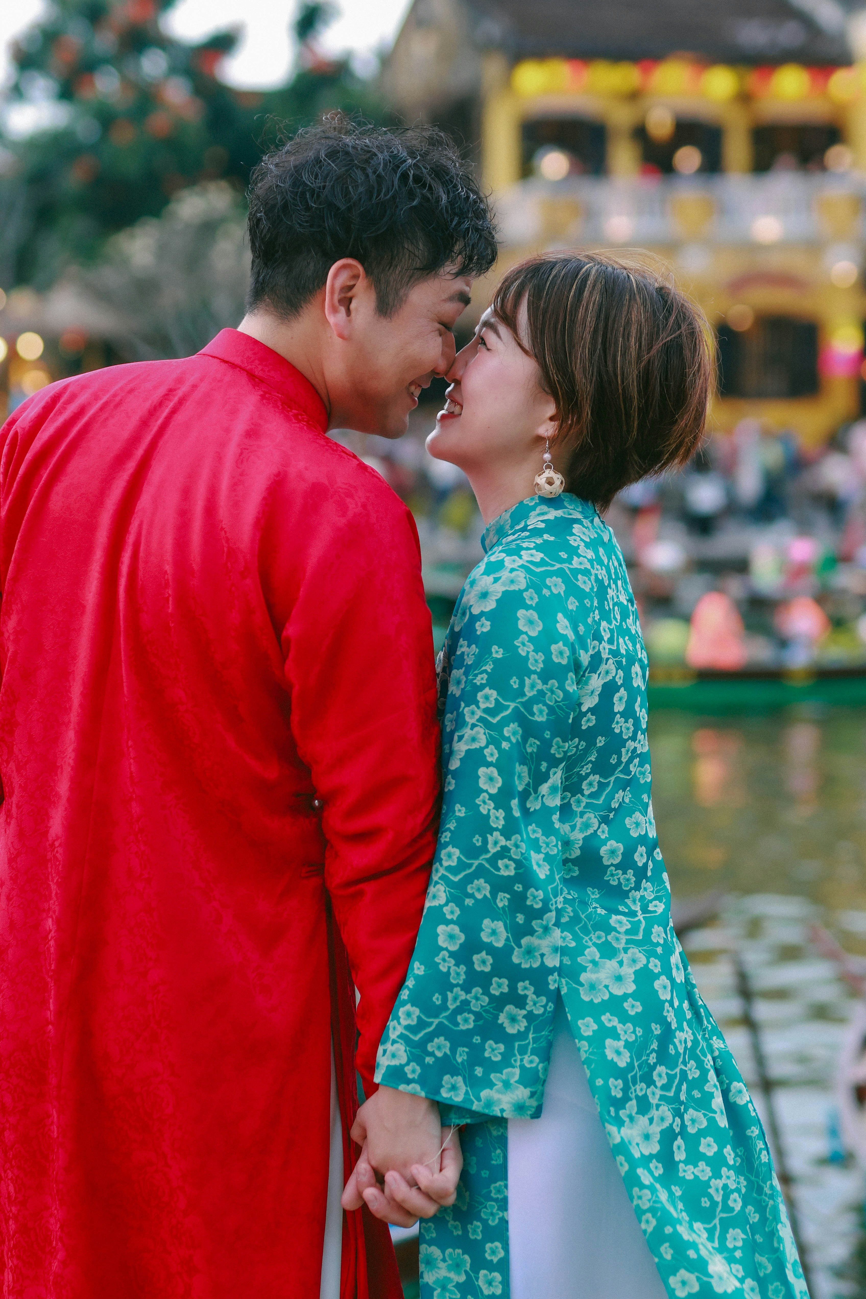 Close Whisper: Two Lovers in Colorful Veil by the River