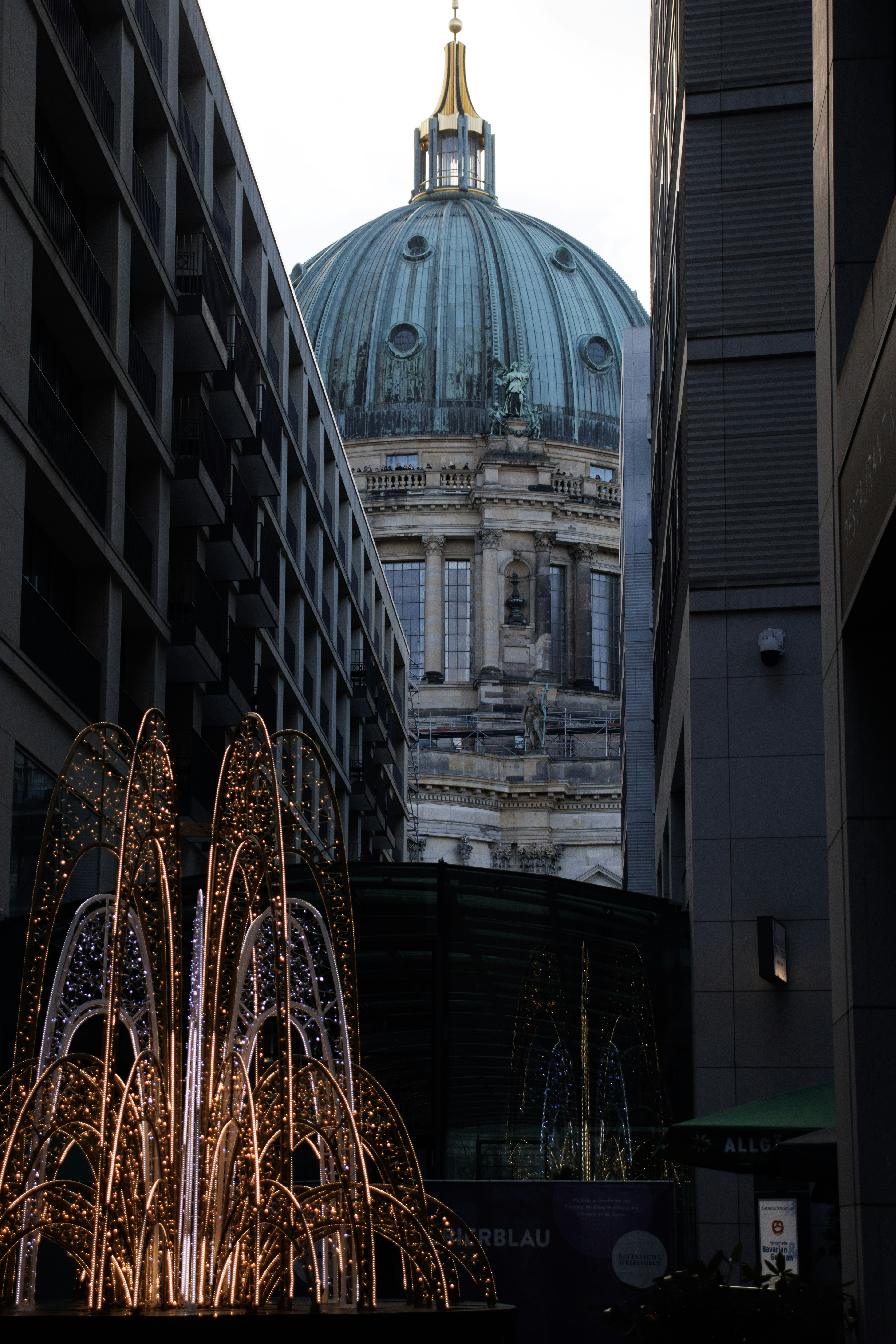 Between Glass Towers: Dome Rising Above a Narrow Canyon
