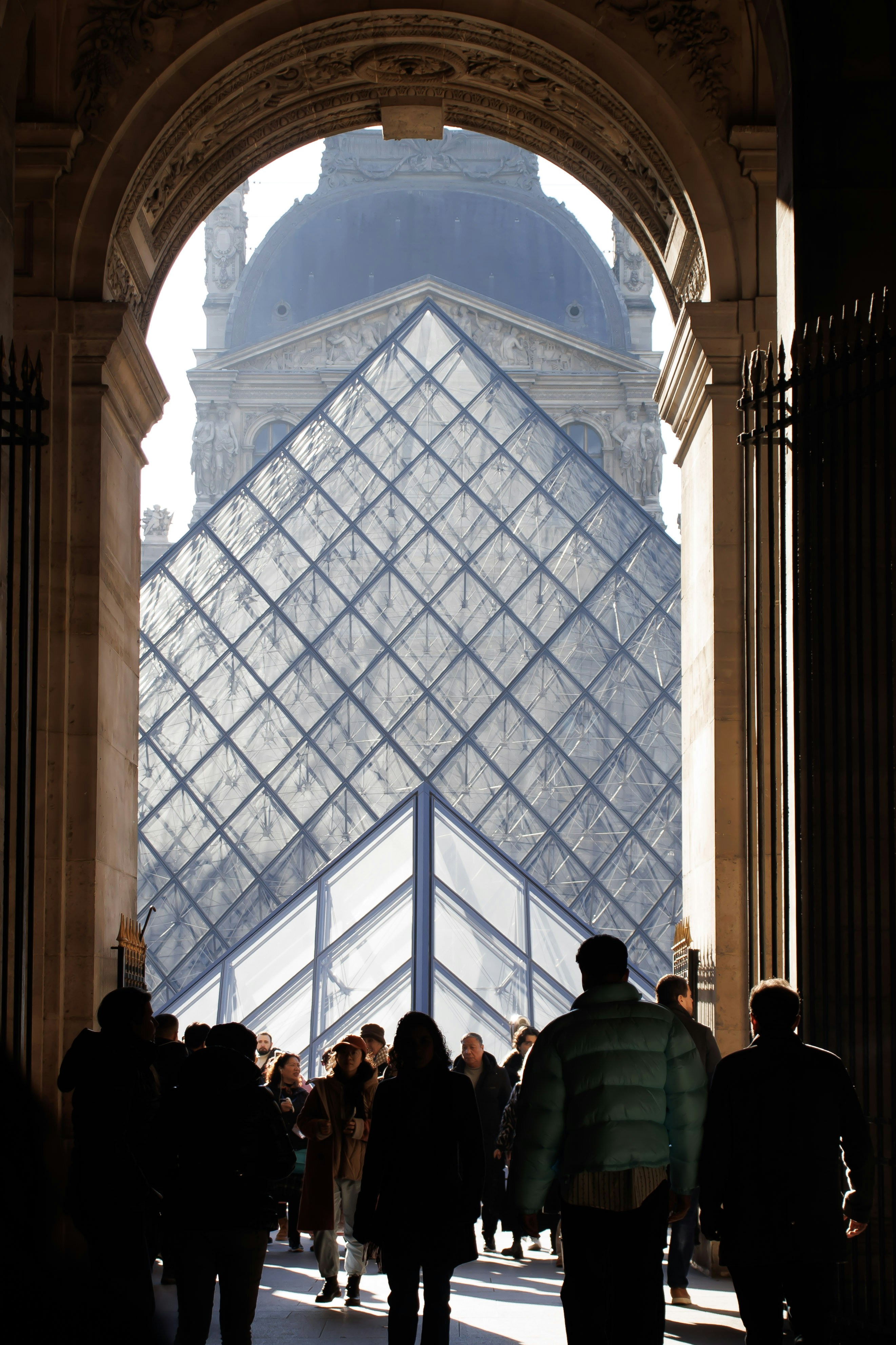 Through the Archway to the Glass Pyramid