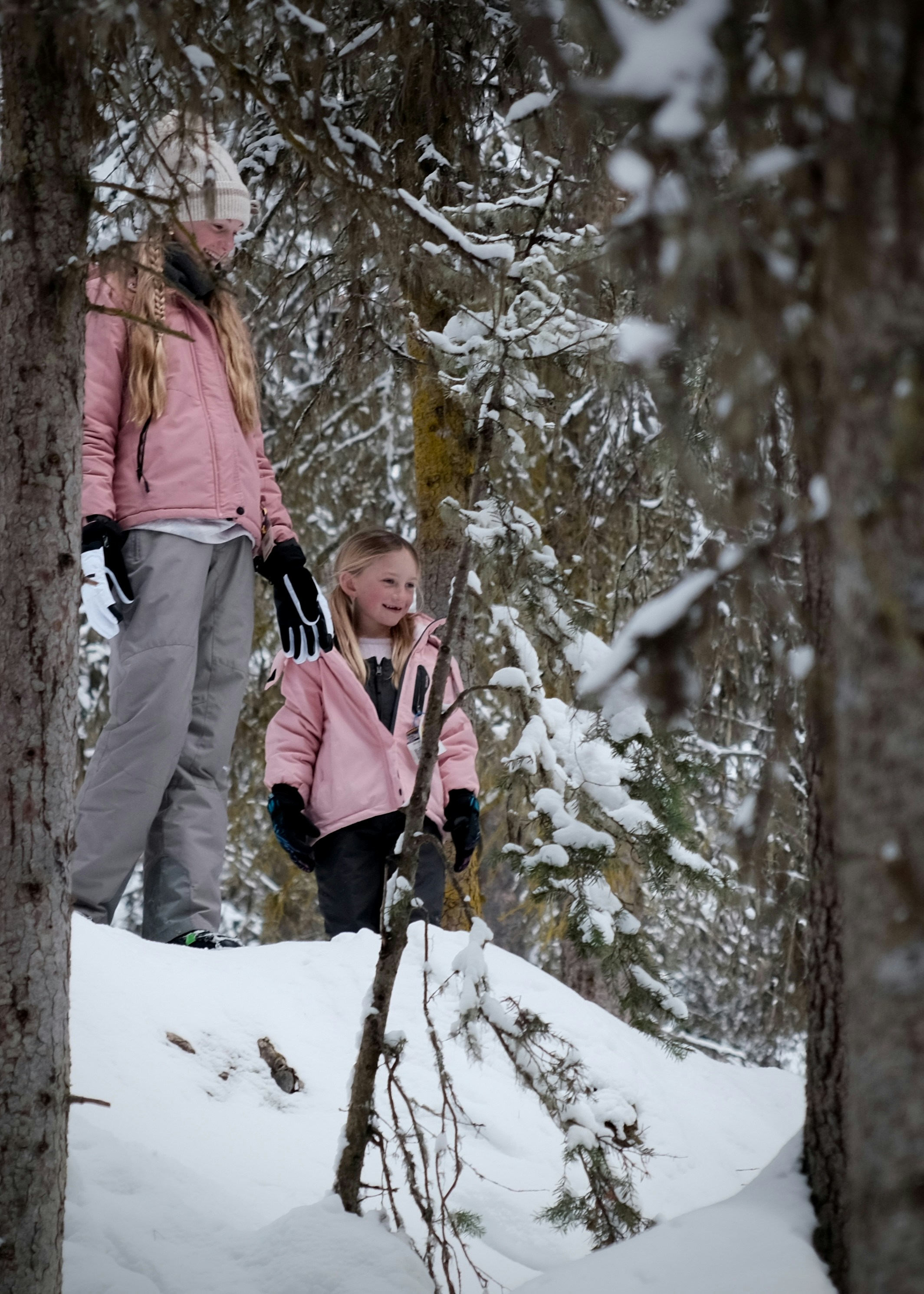Winter Duo in Pink: A Mother-Daughter Snowy Adventure