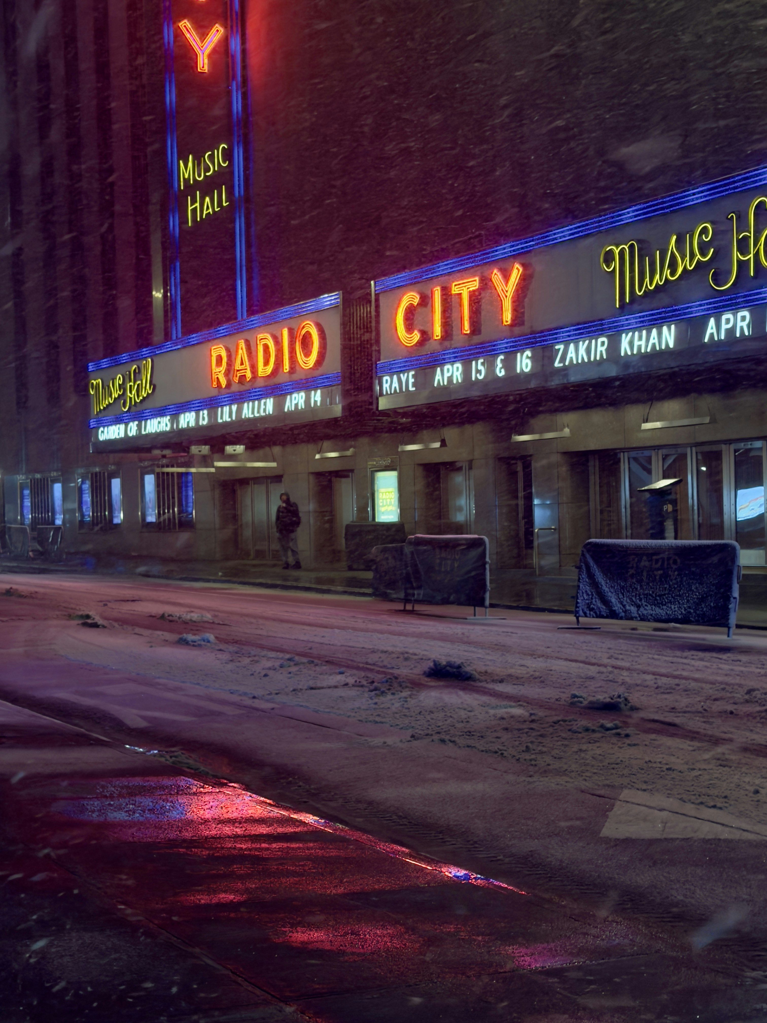 Neon Echoes on a Snowy Streetwalk