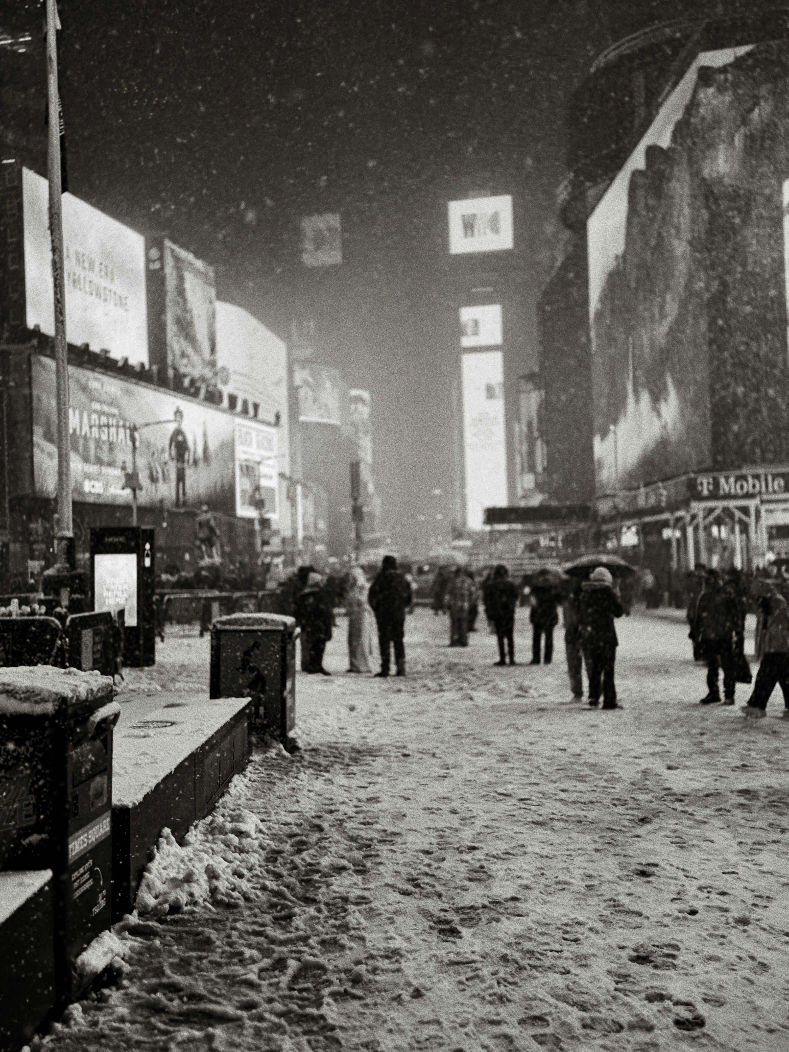 Snowfall at Times Square: A Quiet Night in the Blizzard