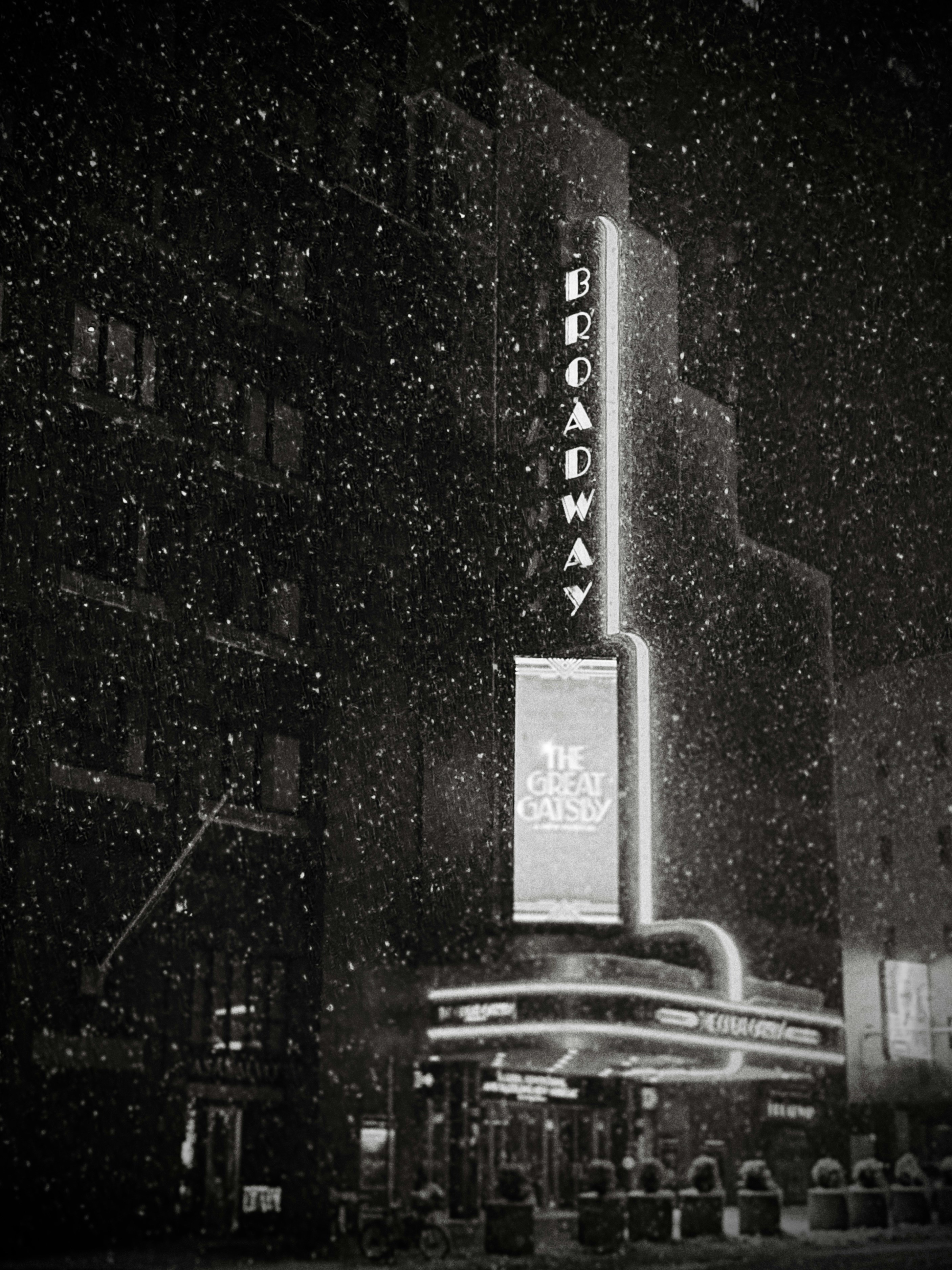 Neon Broadway Sign in a Snowy Night