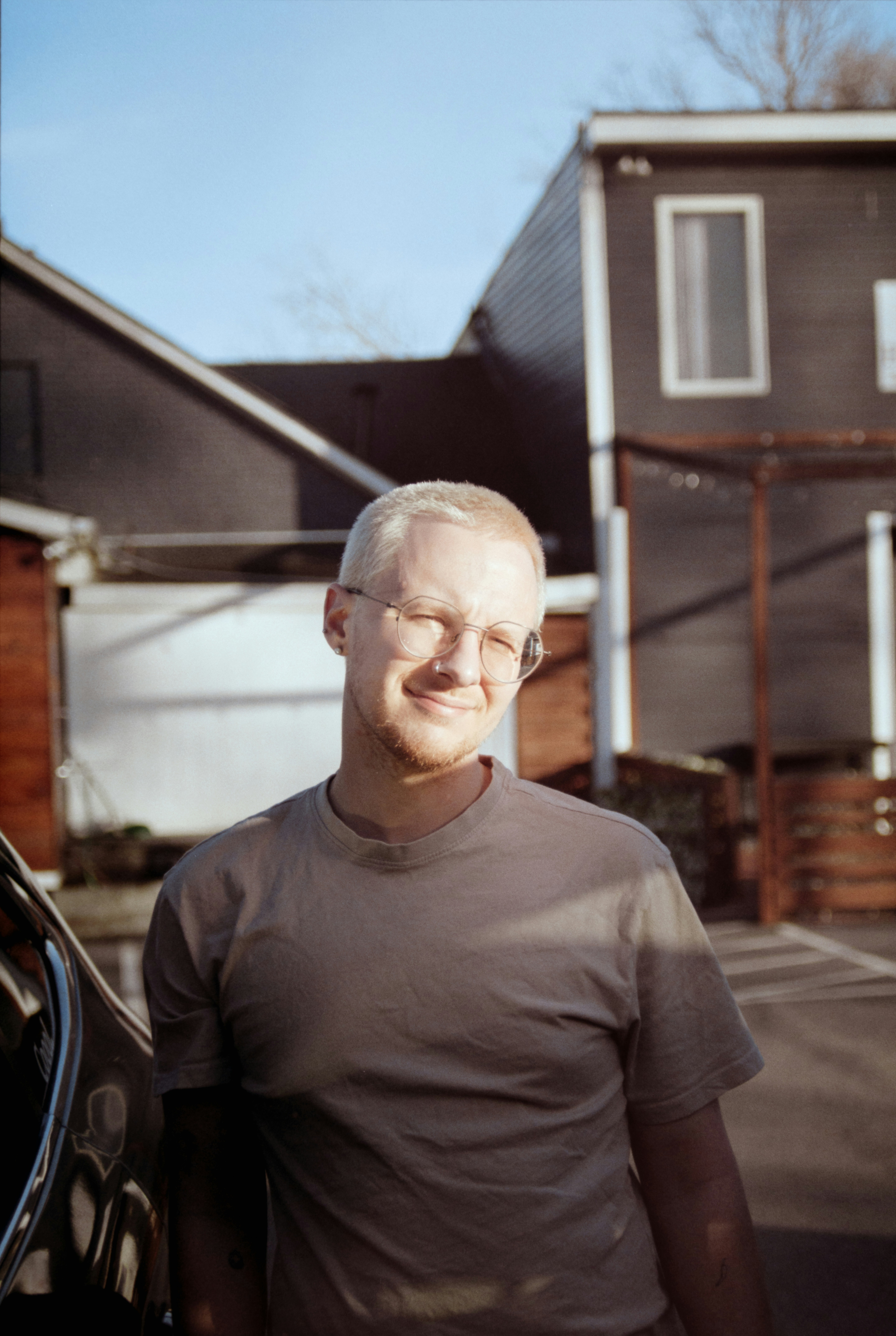 Soft Sunlit Portrait in a Quiet Suburban Yard