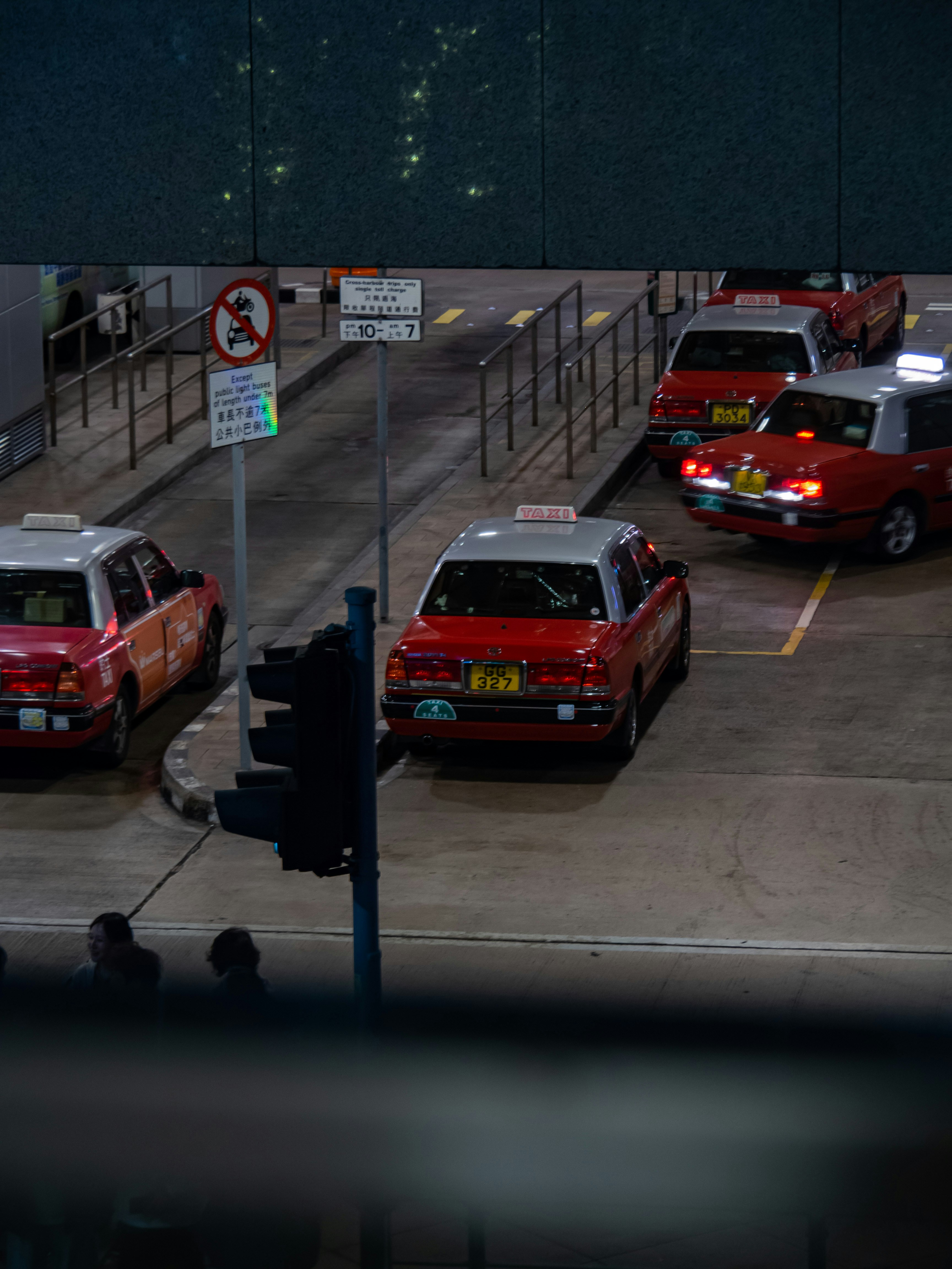 Taxi Stack at a Dim City Parking