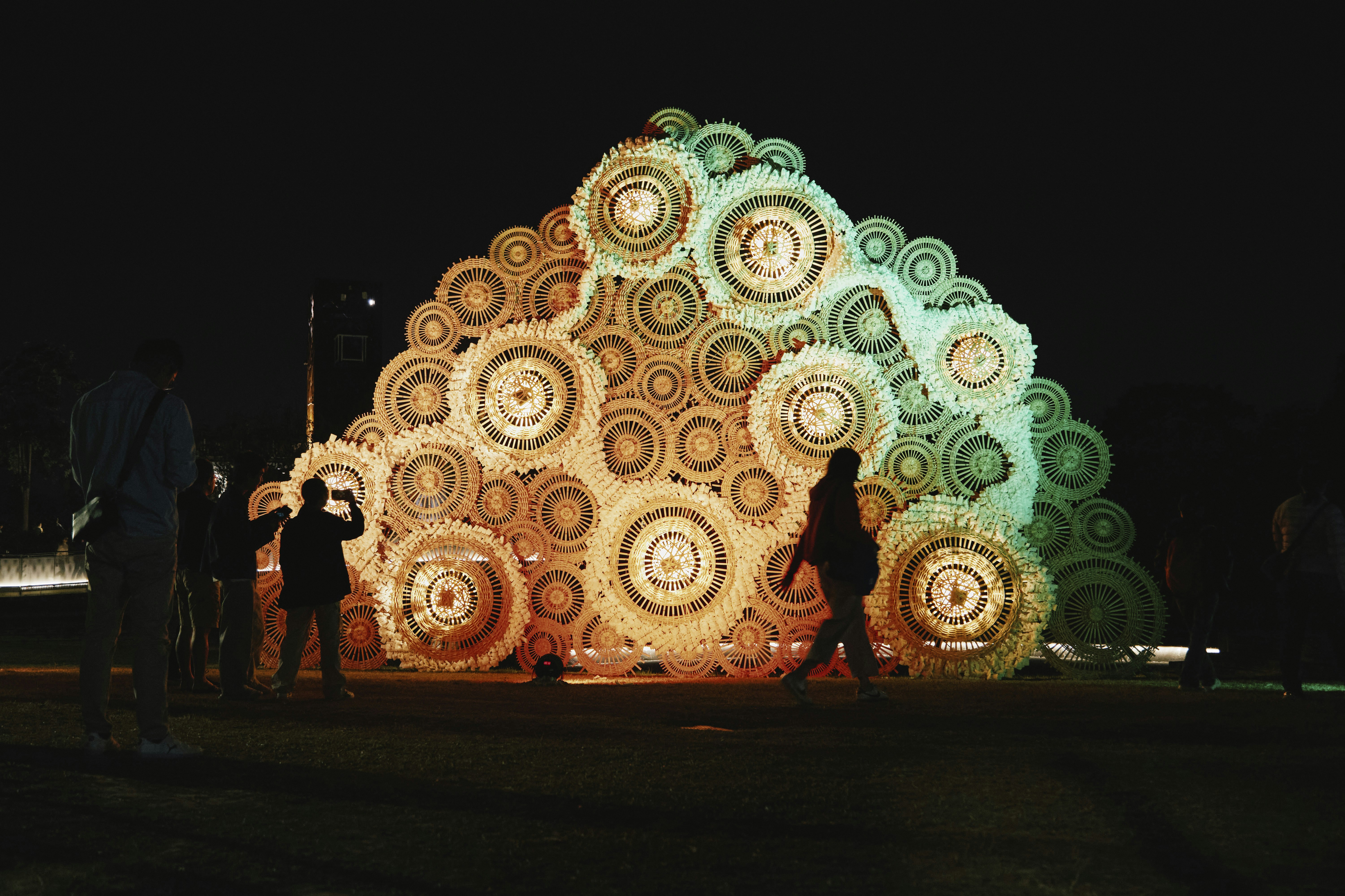 Luminescent Orb Cluster: Night Illumination sculpture under dark sky