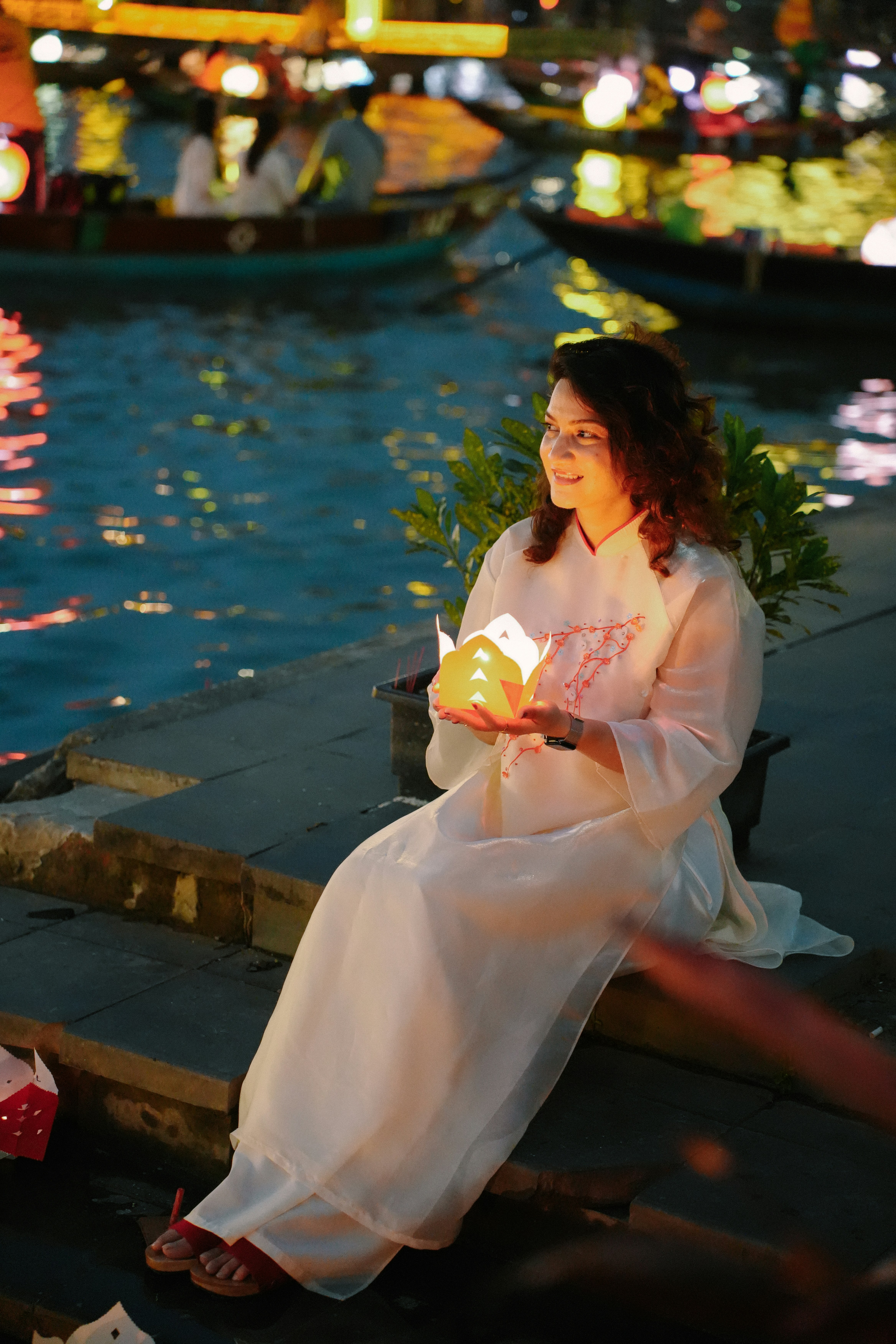 Glow of a Quiet Moment: A Woman in White by the Water