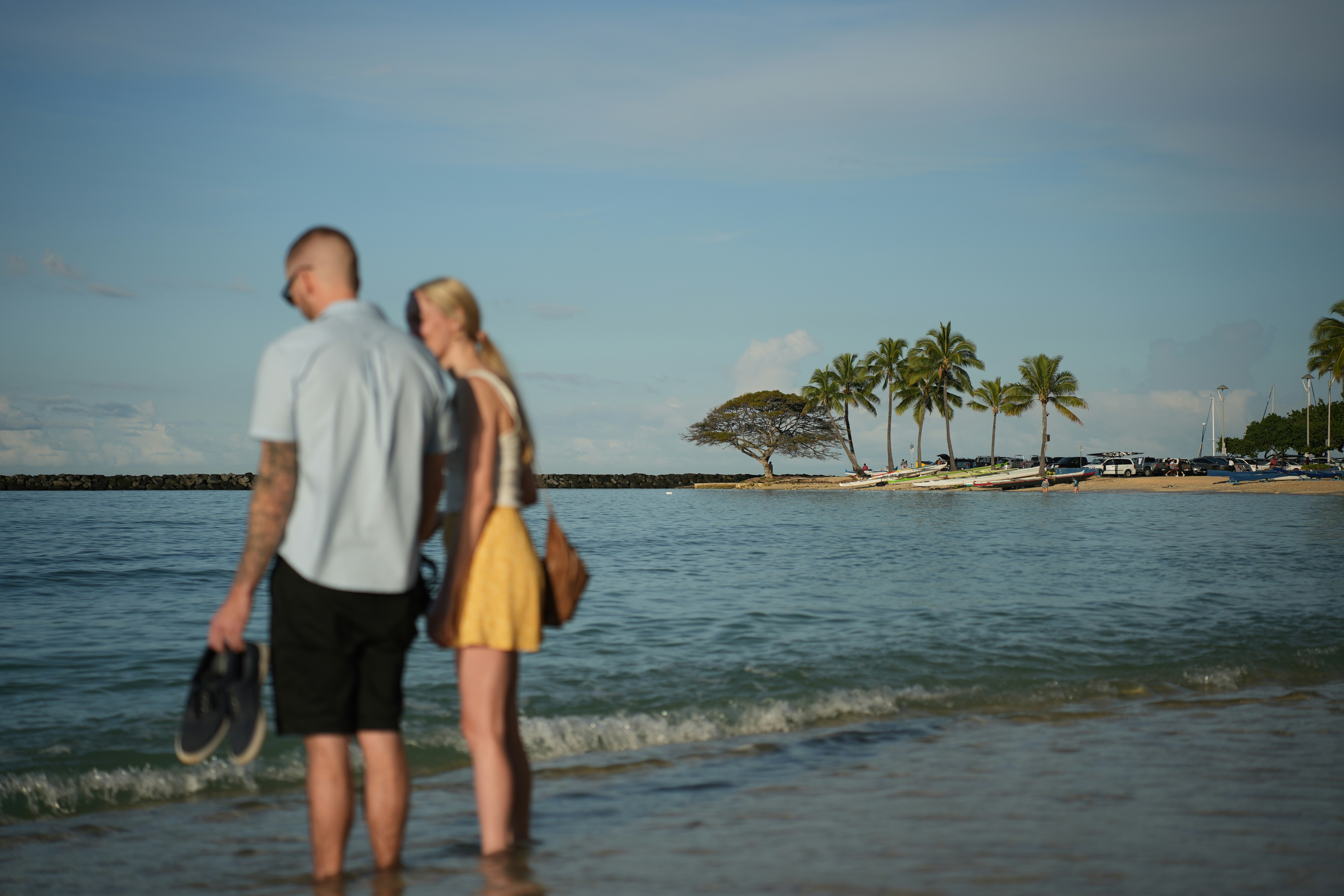 Tideside Rendezvous: A Quiet Beach Moment by the Palm Line
