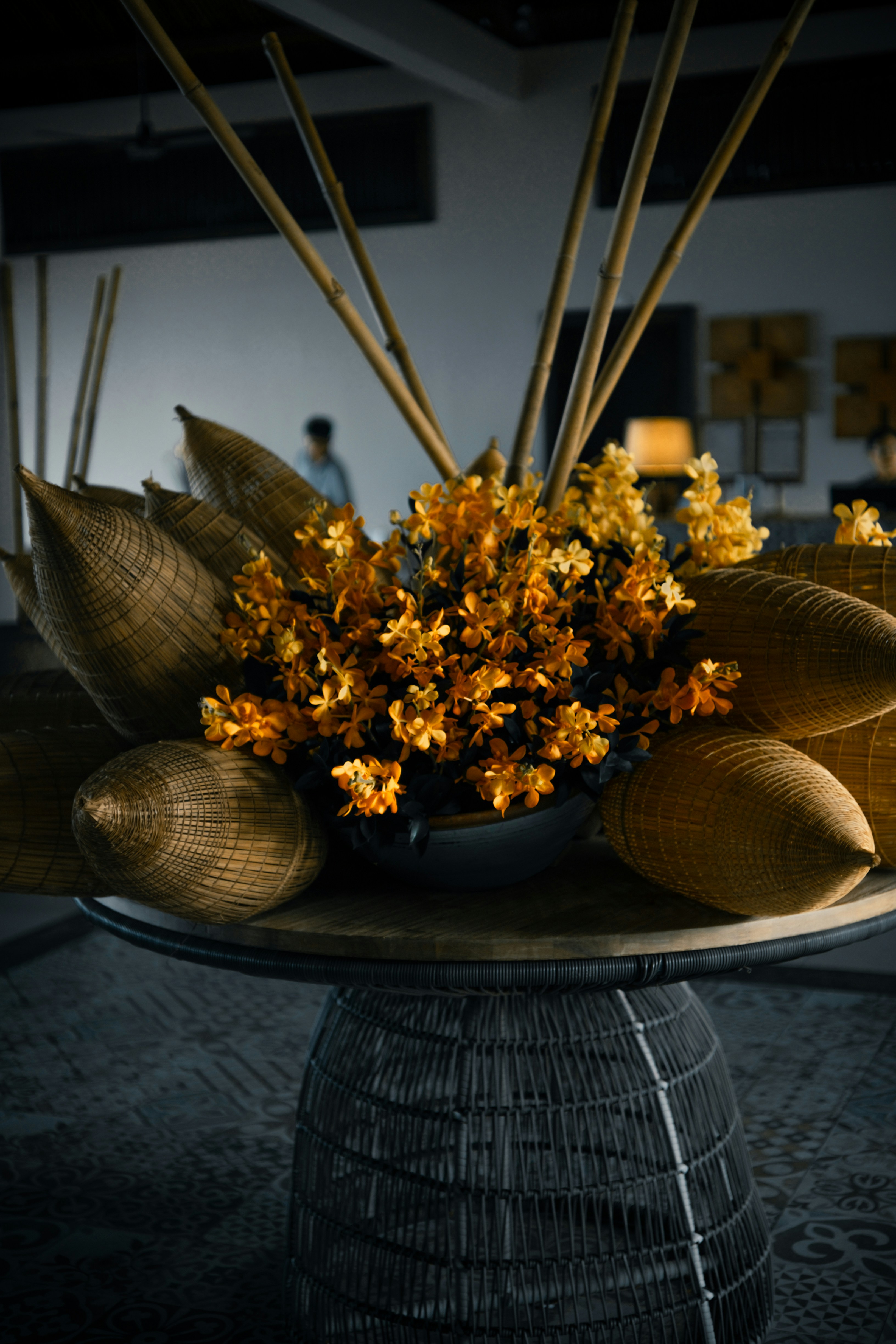 Amber Bloom on a Woven Table