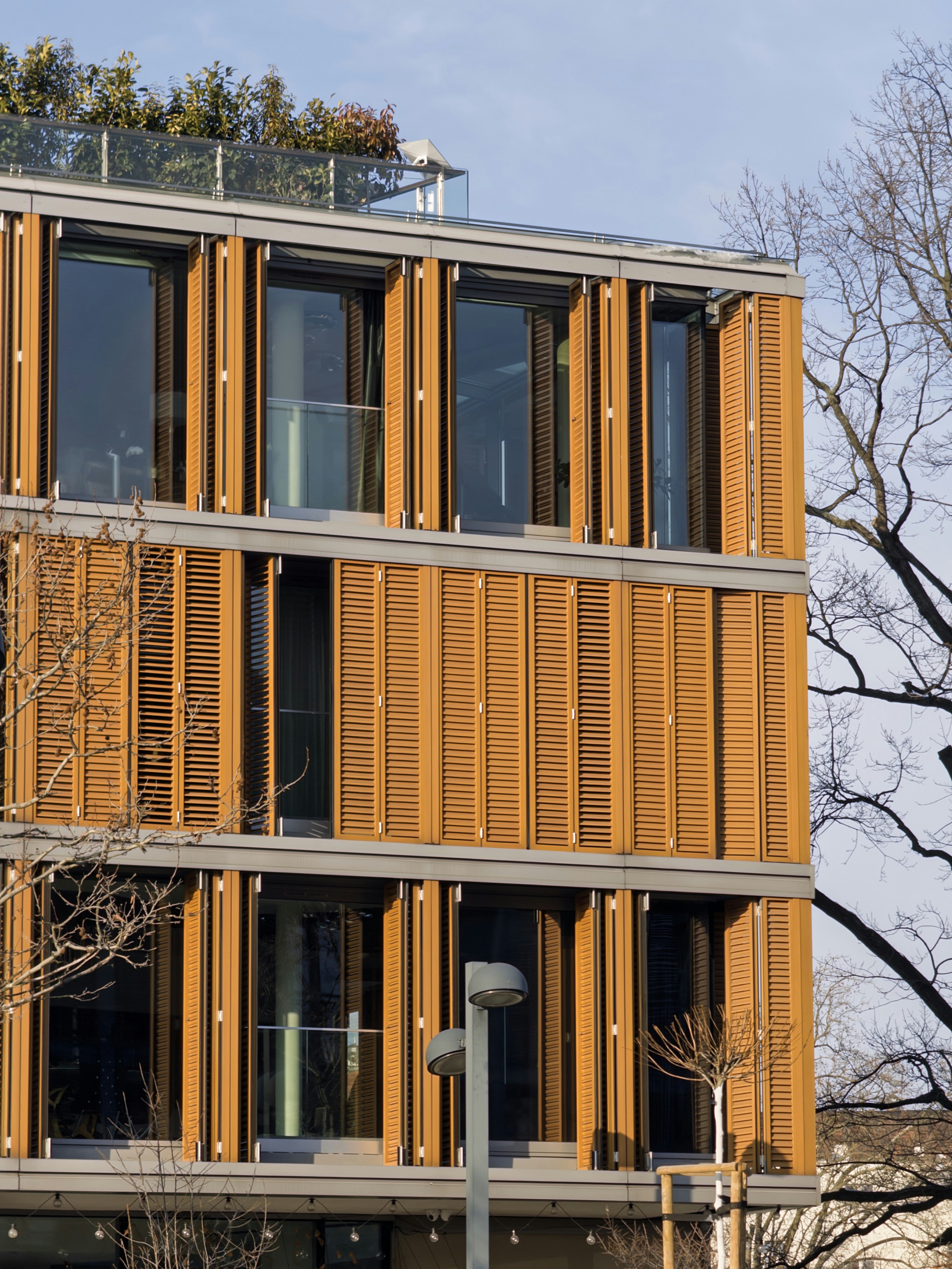 Vertical Wooden Facade: A Modern Cube with Shaded Slats