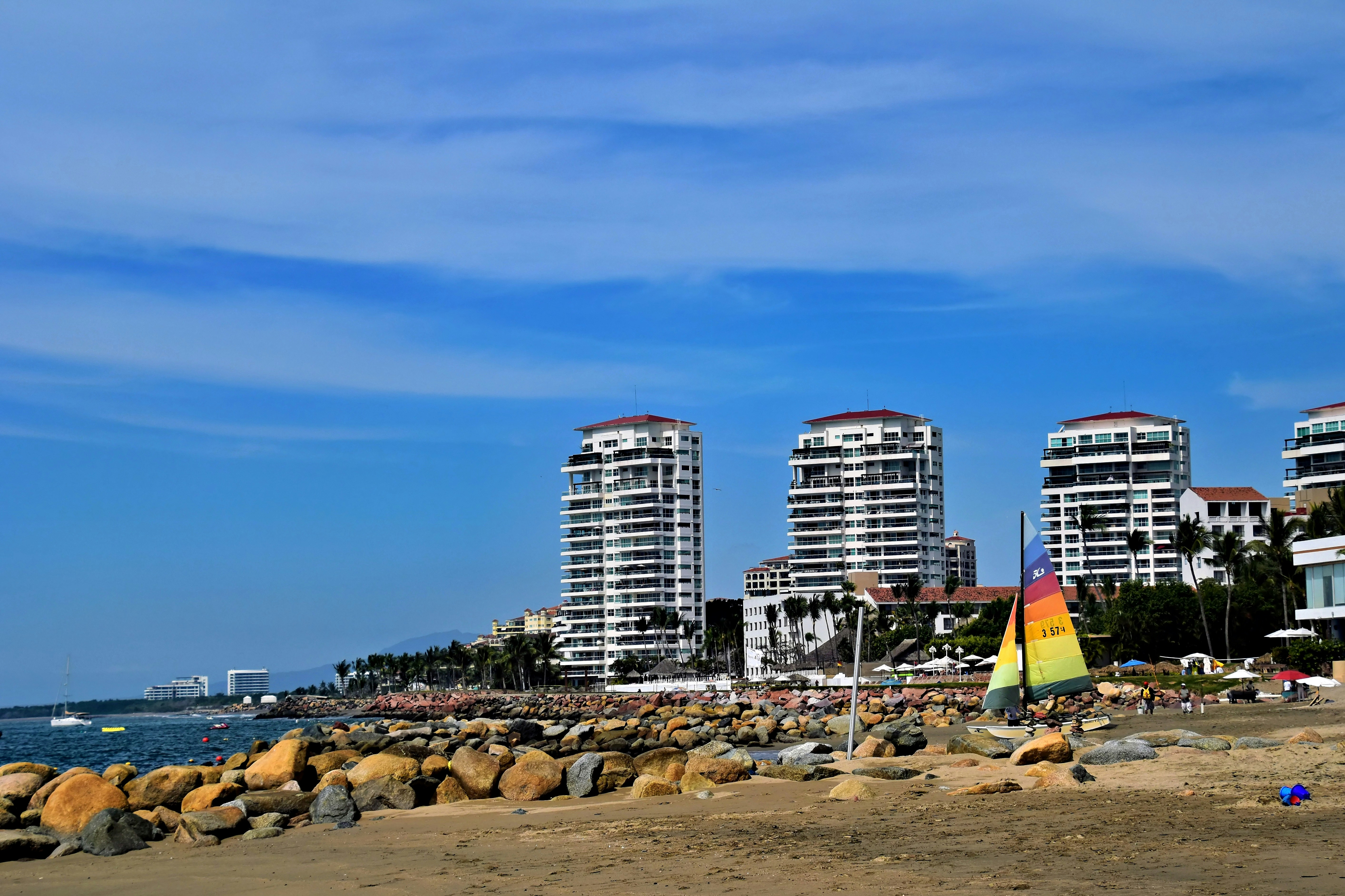 Coastal High-Rise Vista with Beach Activity