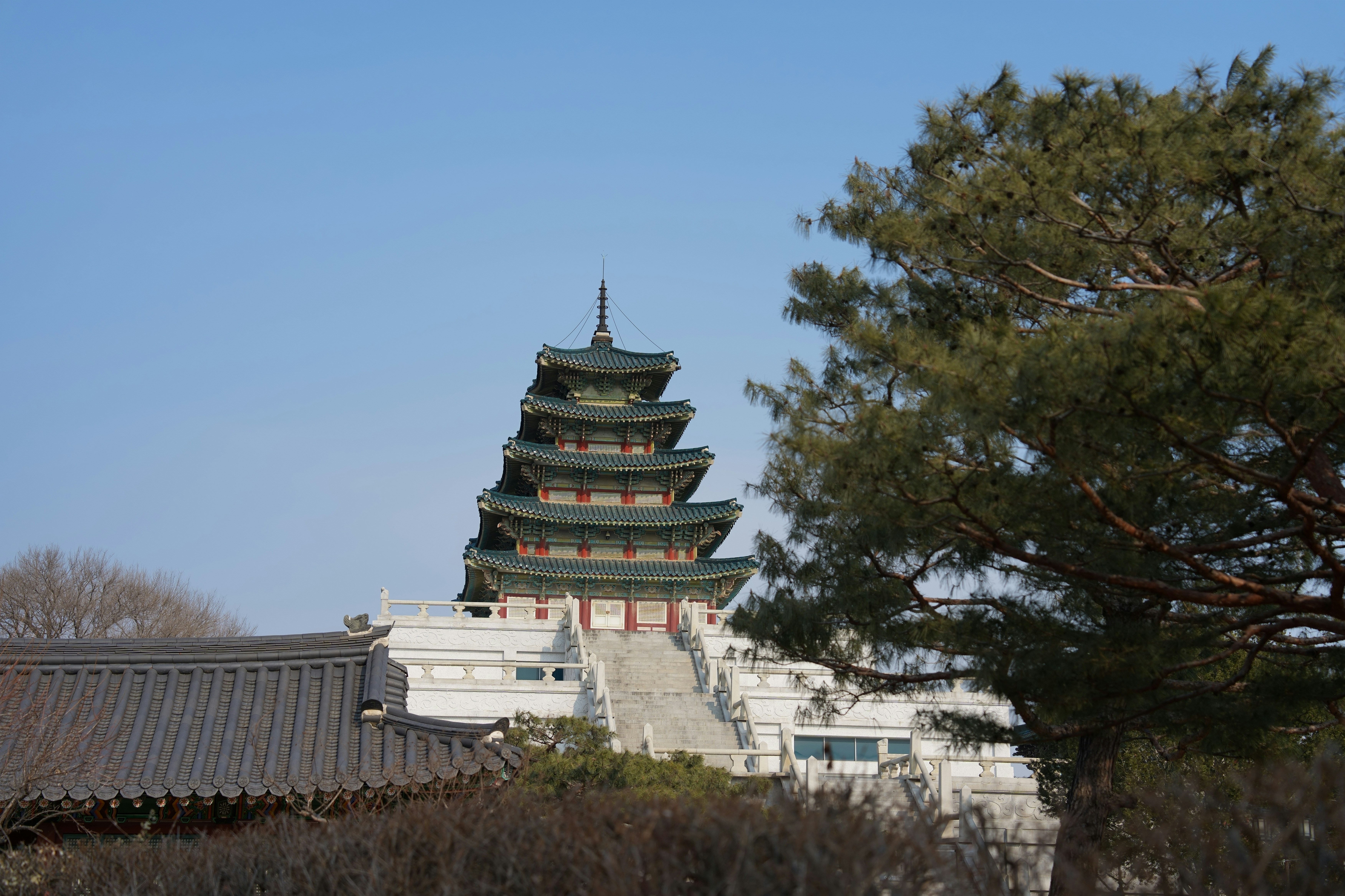 Ascending Lantern: A Timeless Pagoda Rising Above the Courtyard