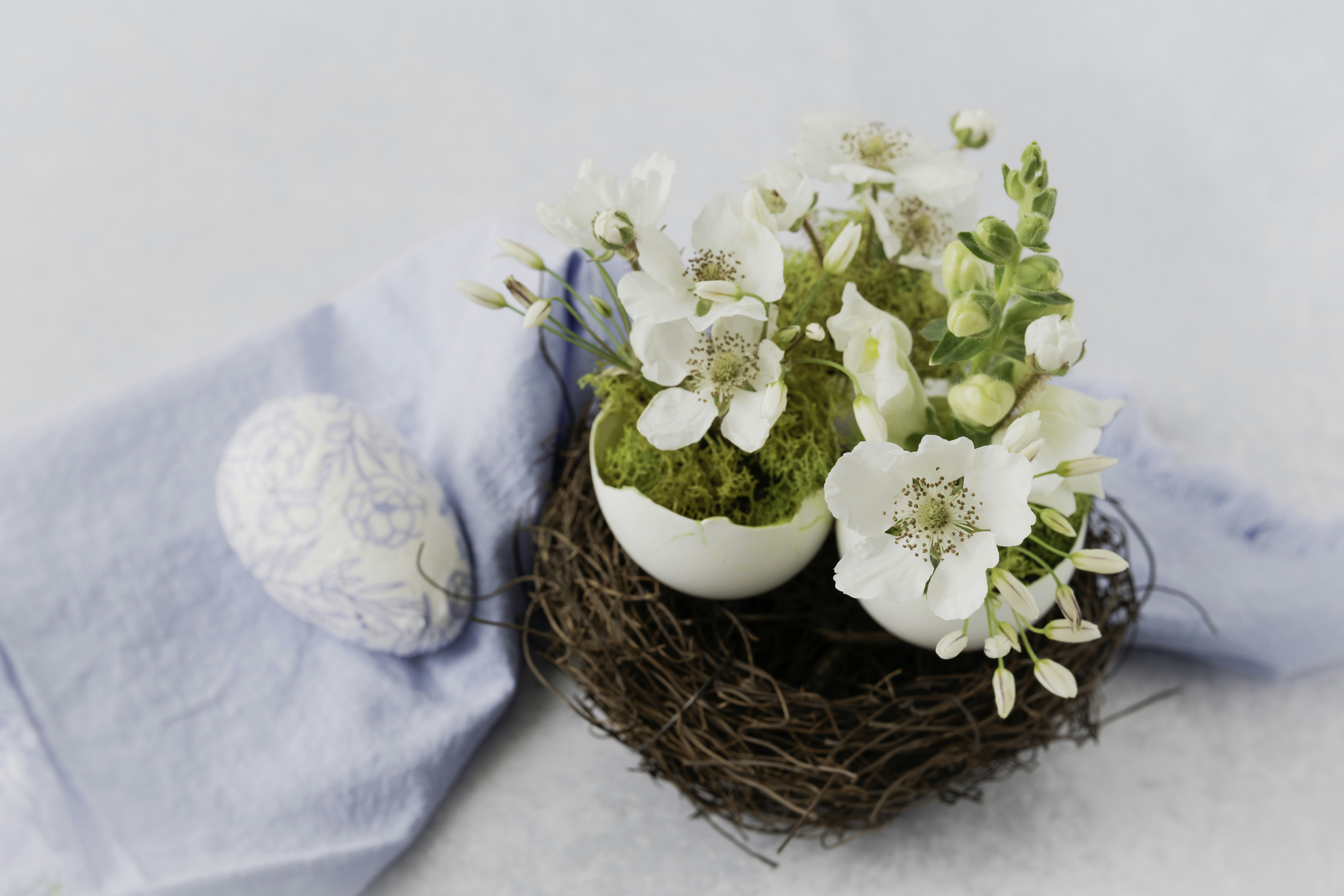 Floral Nest in a Soft Blue Moment