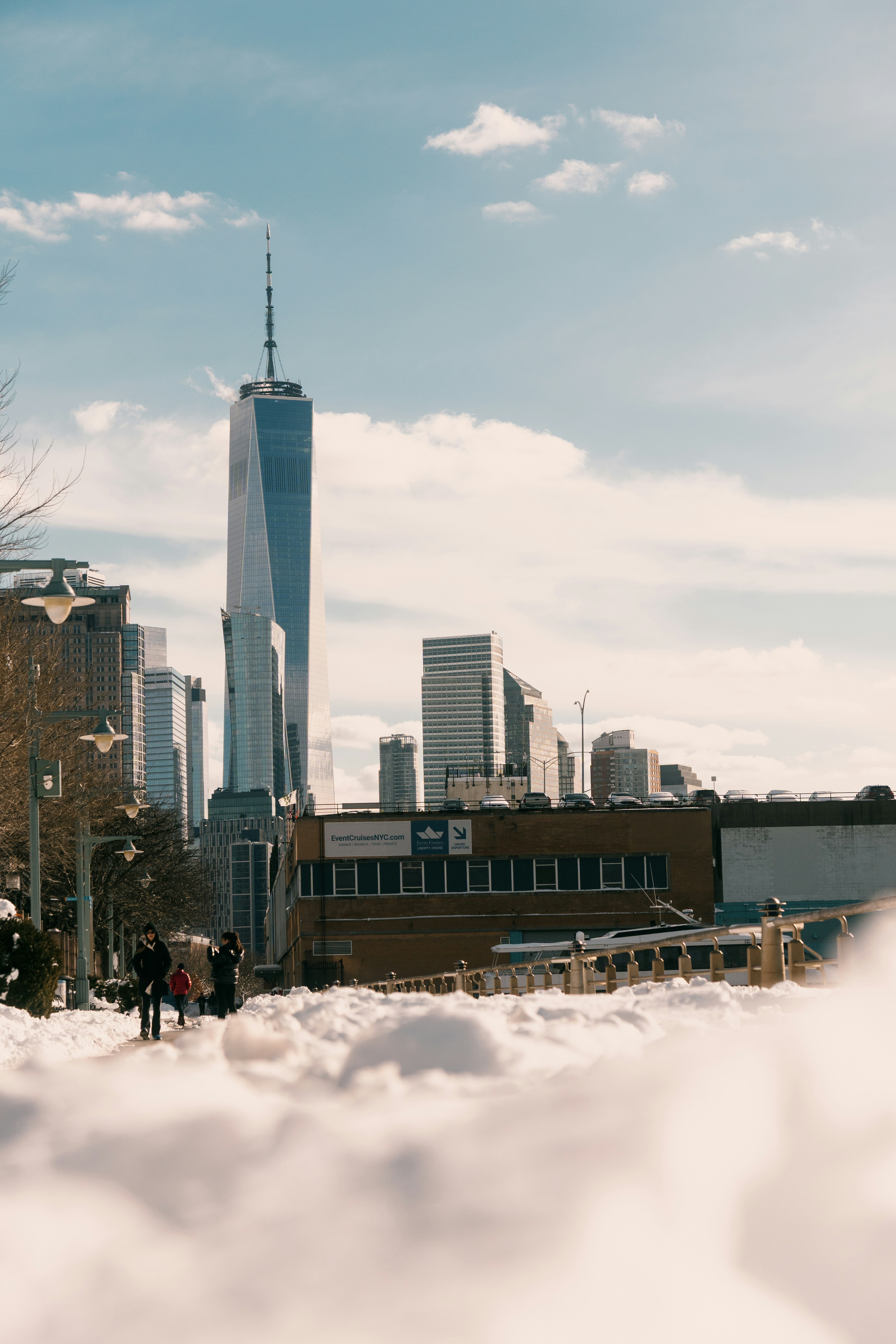 Tall Tower Rising: Snowy Riverfront with Citywake