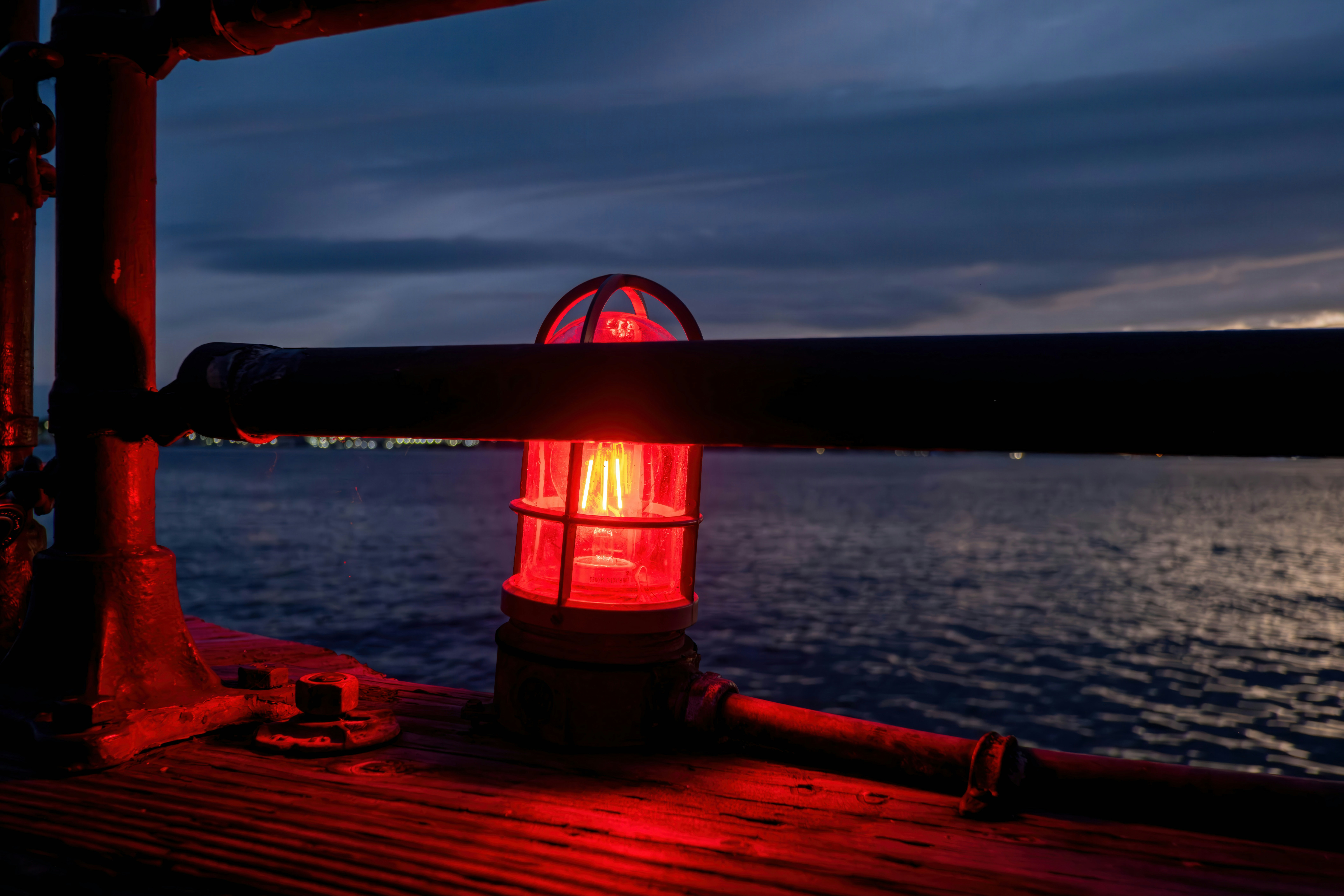 Red Beacon on a Calm Evening Deck