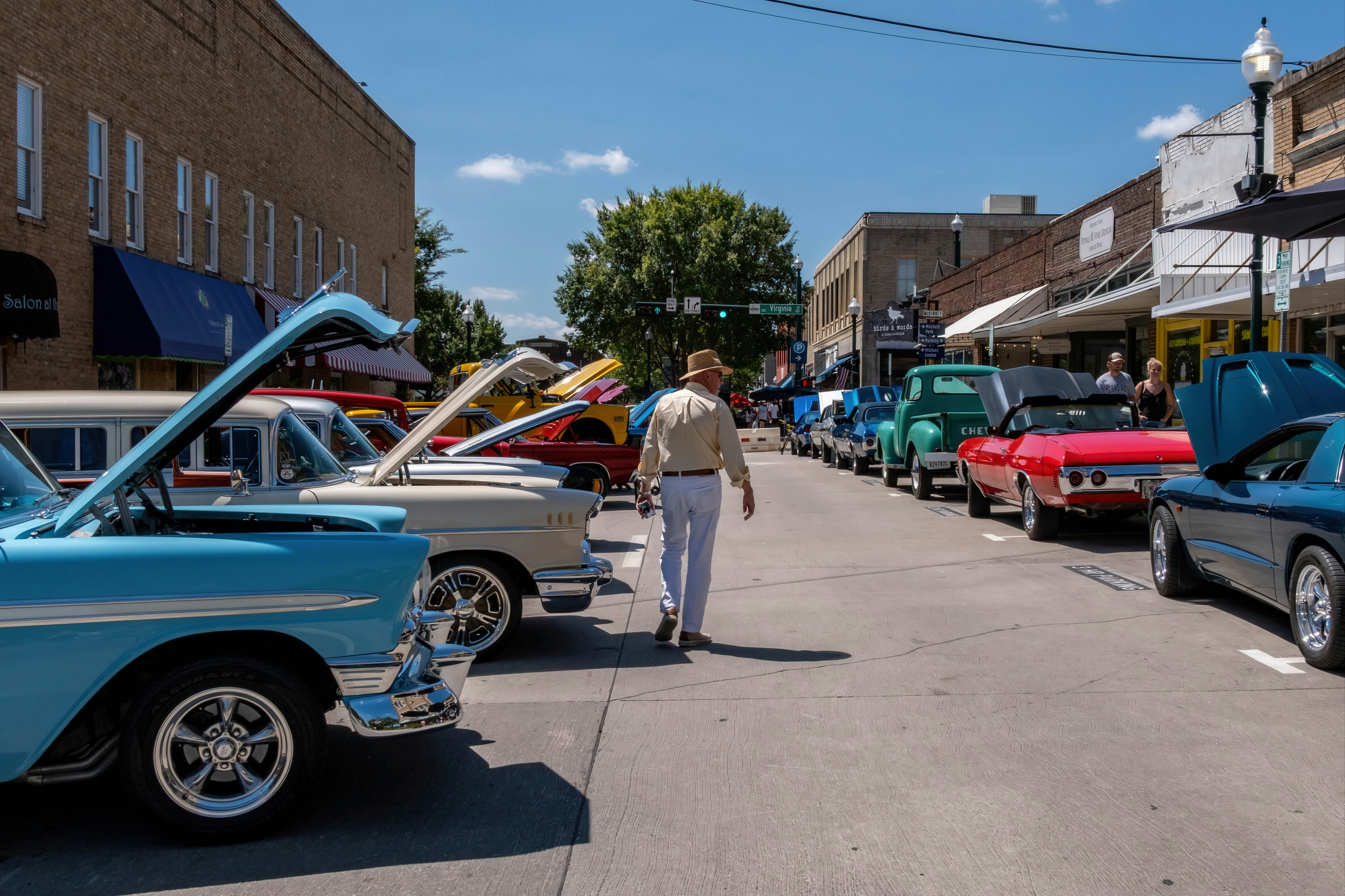 Sunlit Classic Car Row: A Quiet Street Meet