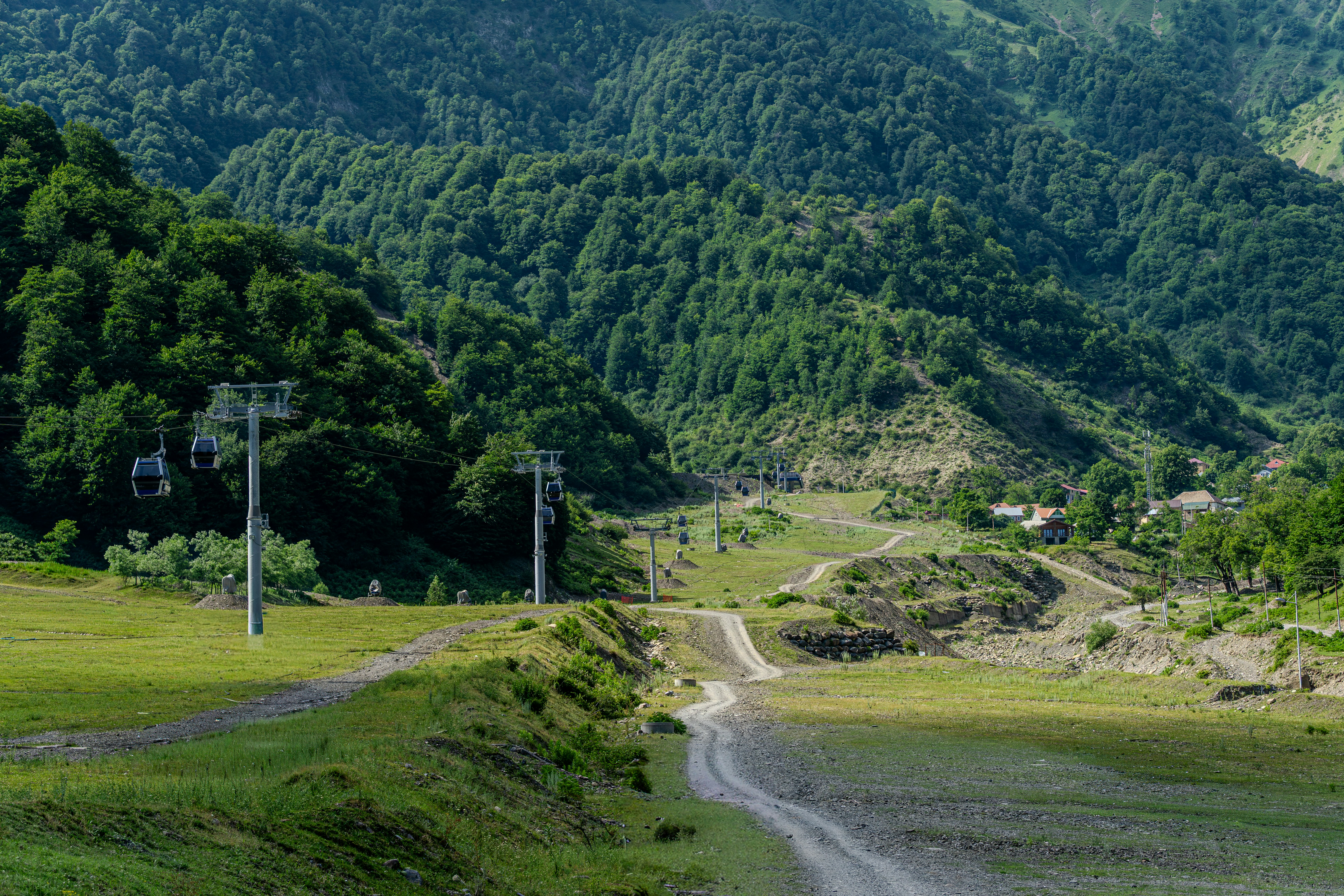 Ridges and Lift Towers: A Quiet Mountain Gondola Path