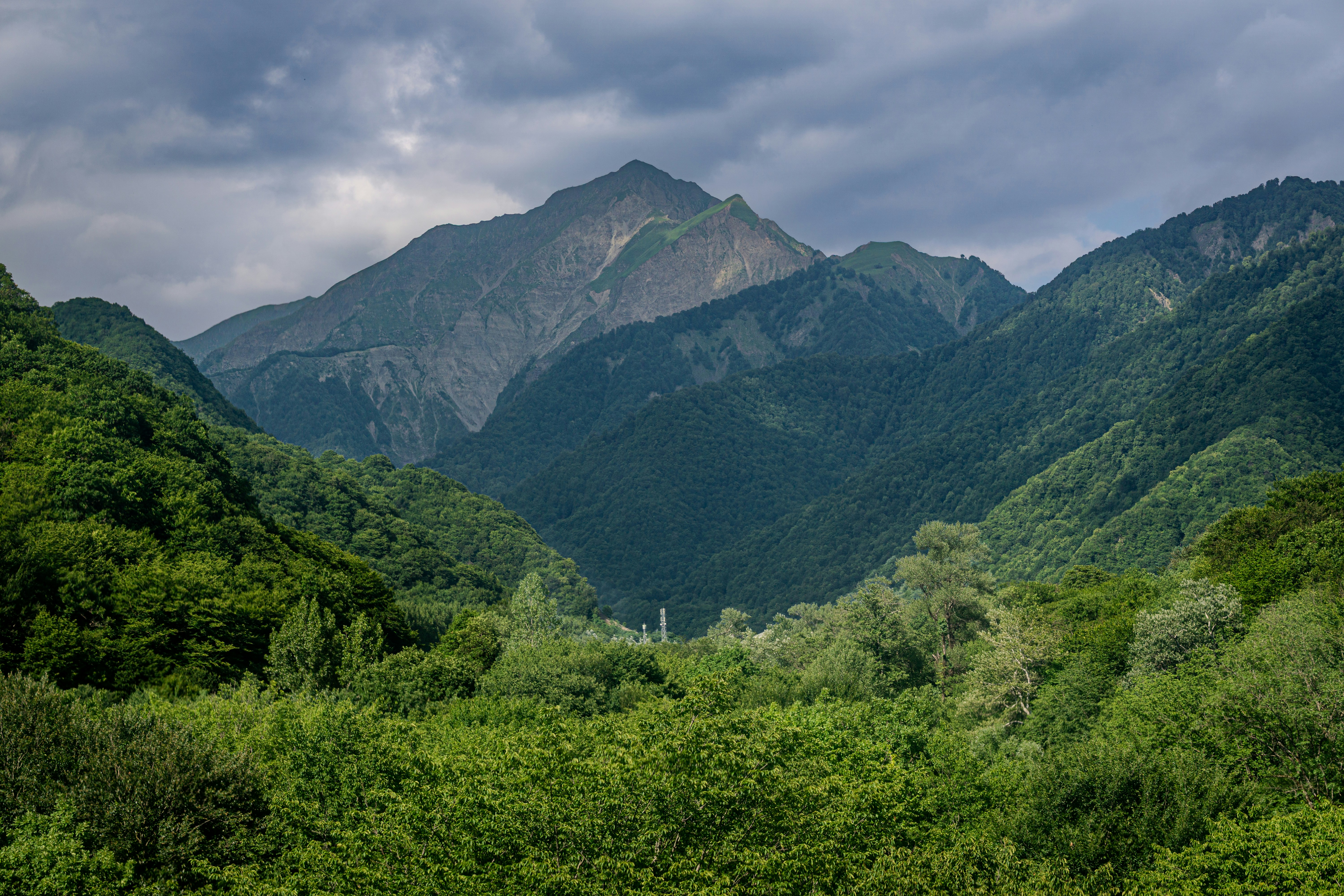 Emerald Valley Amid Clouded Peaks