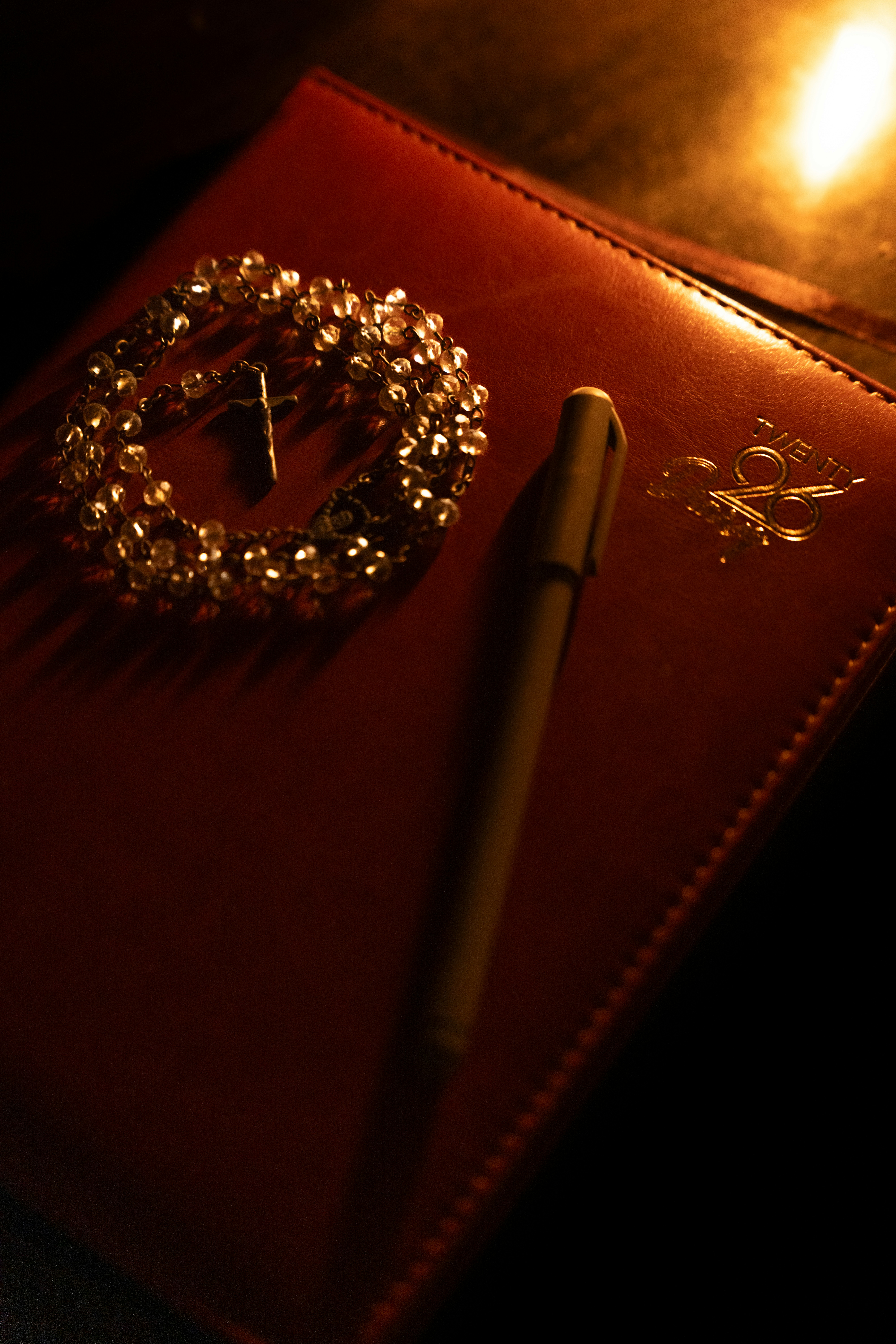 Amber Glow: Bracelet and Pen Rest on Leather Journal