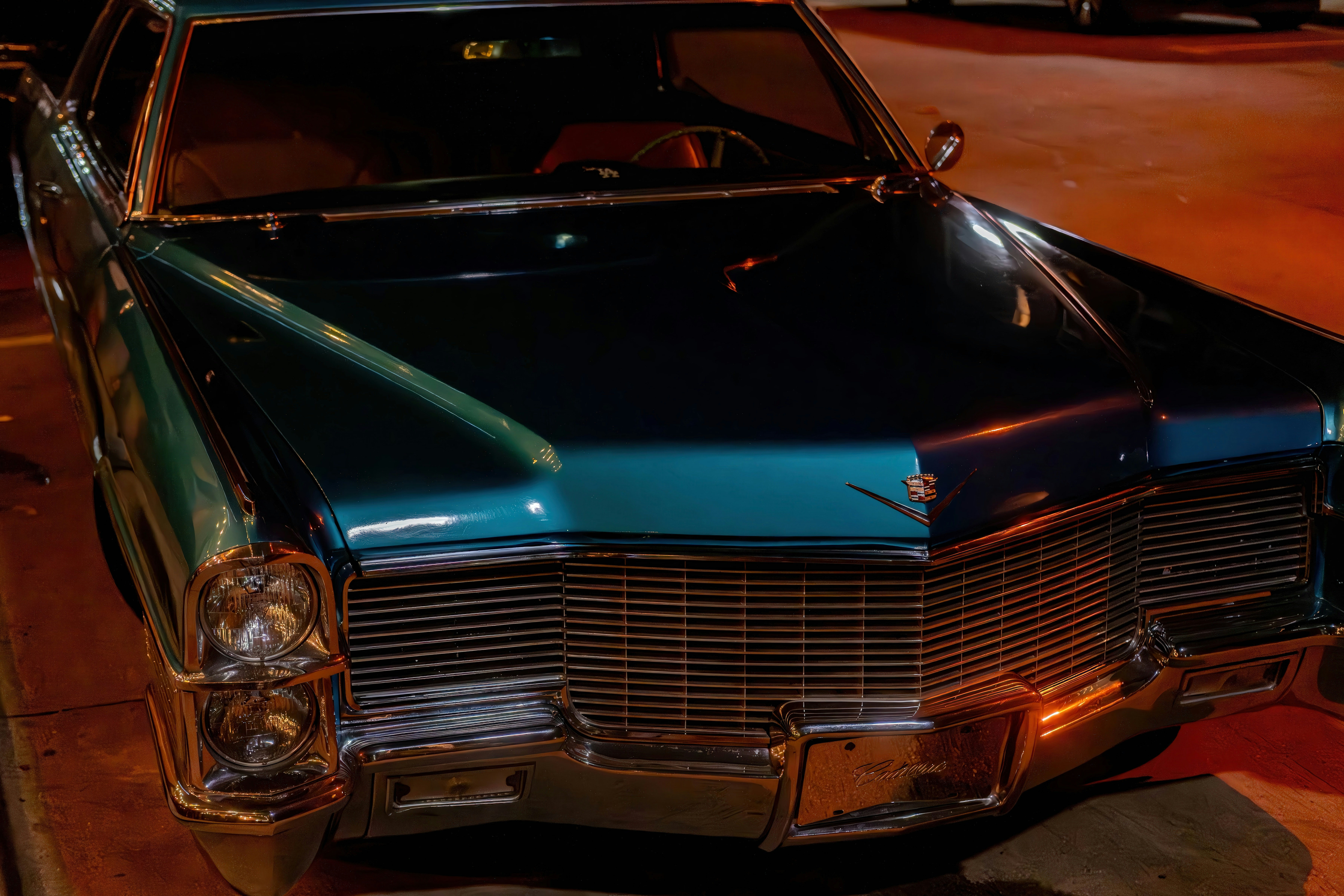 Chrome and Teal: A Night-Street Classic Car Beckons