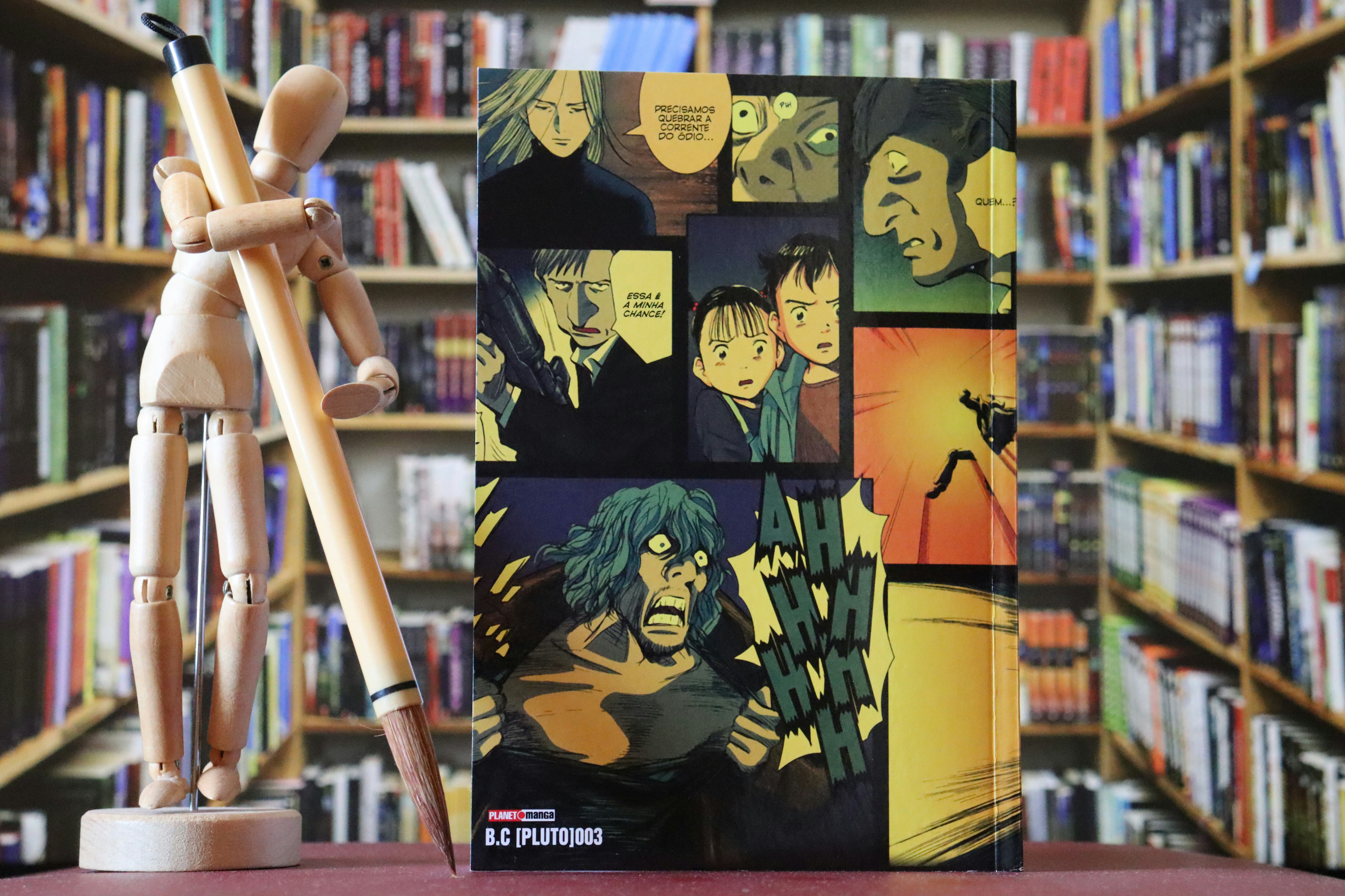 Pencil-Wielding Figure Framing a Comic-titled Cabinet within a Labyrinth of Shelves