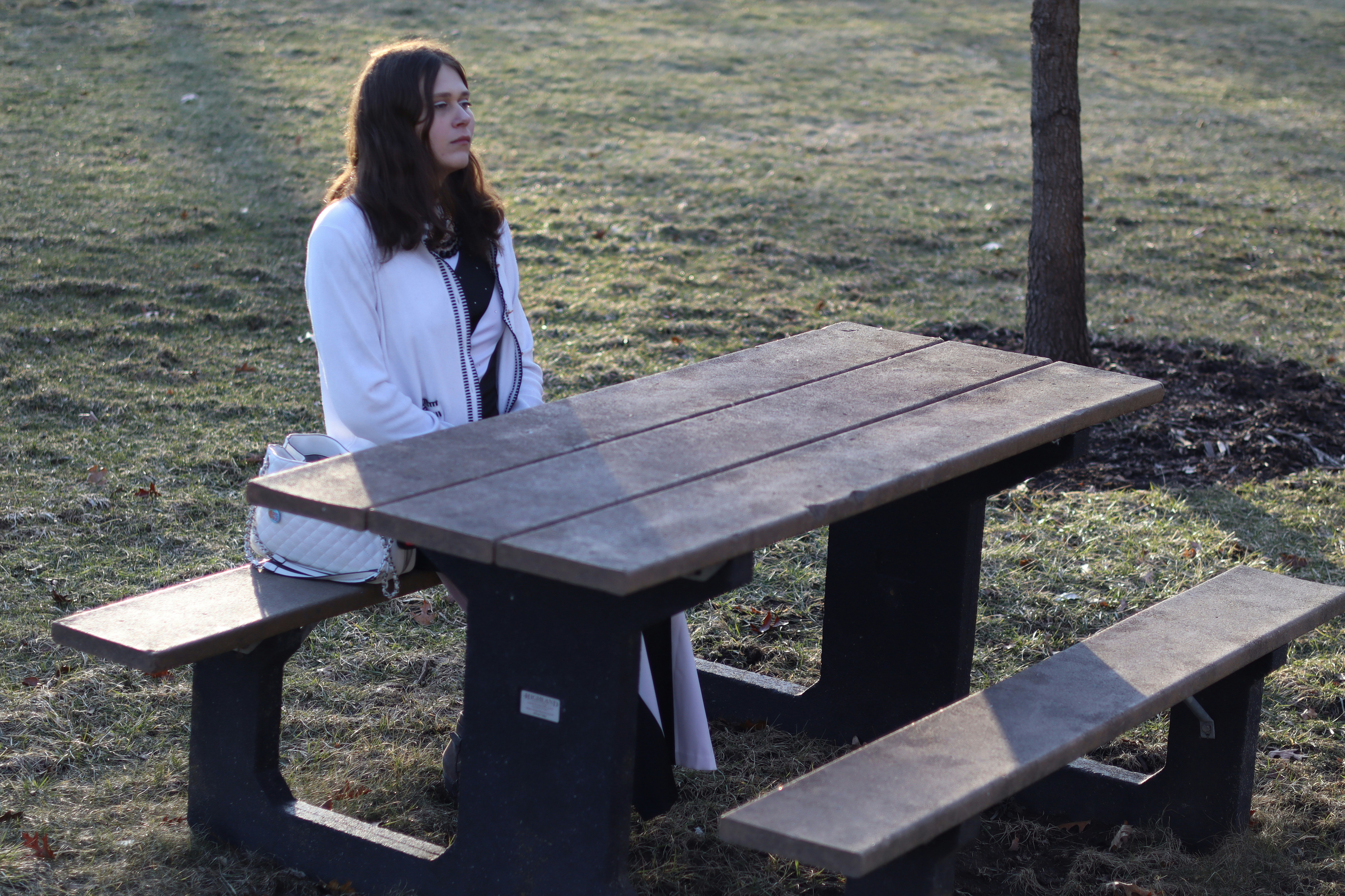 Quiet Moment by the Picnic Table: a Portrait in Soft Afternoon Light
