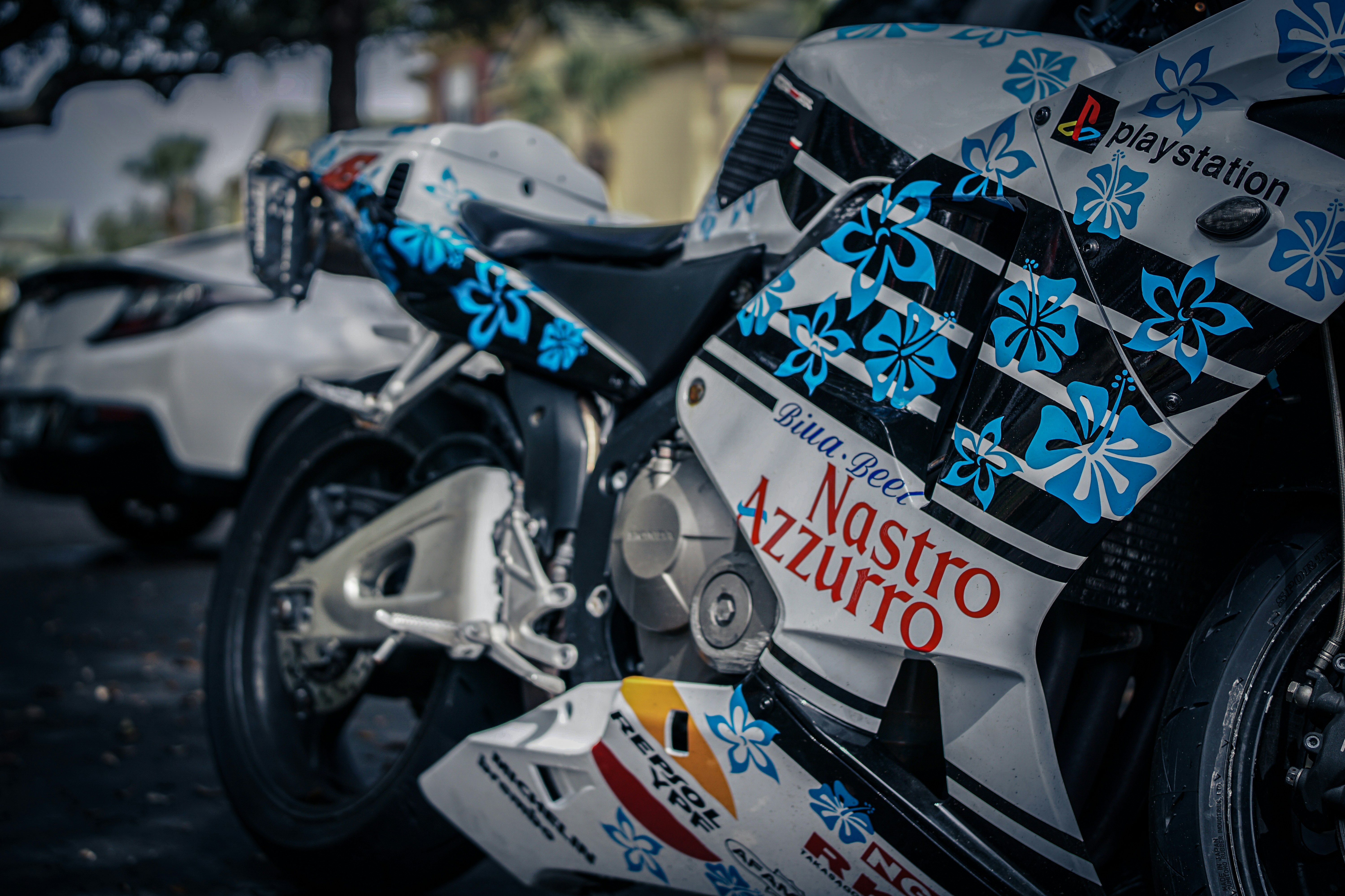 Livery in Motion: Blue Floral Racing Machine