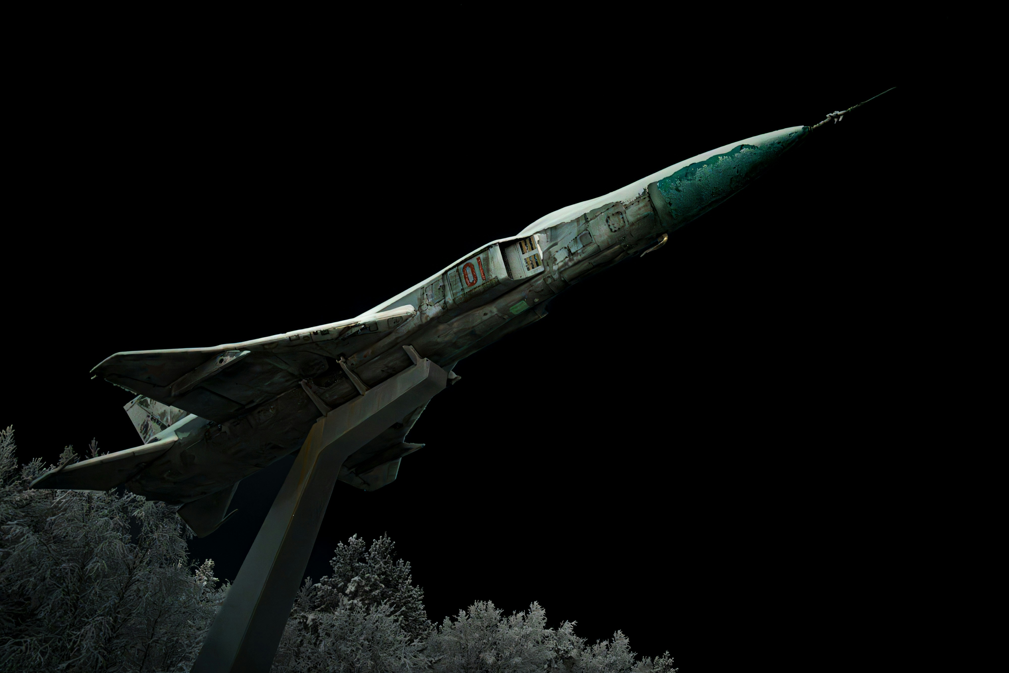 Moonlit Rocket: A Silent Dive Above the Pines