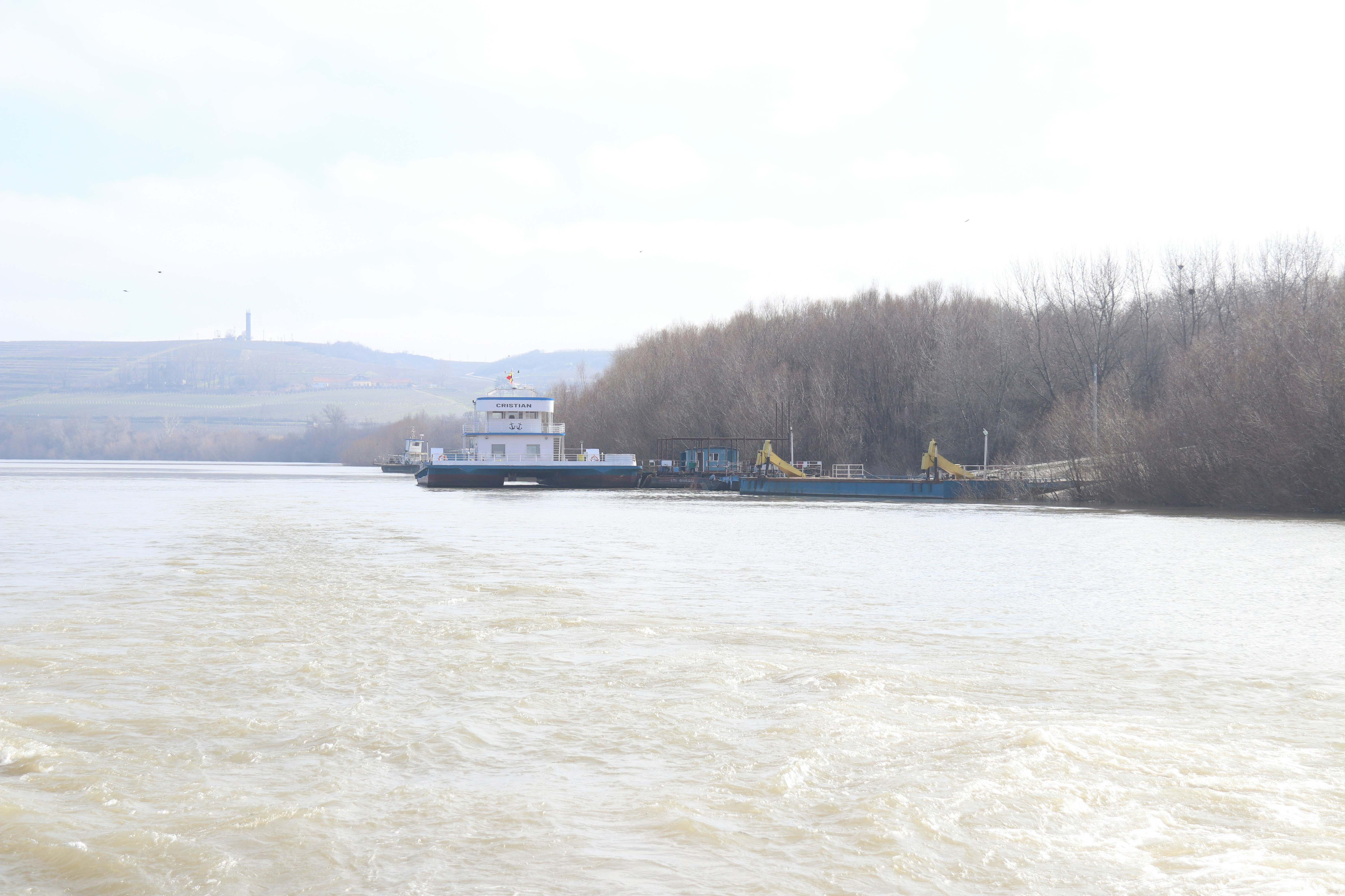 Front-Loaded Barge at Distant River Junction
