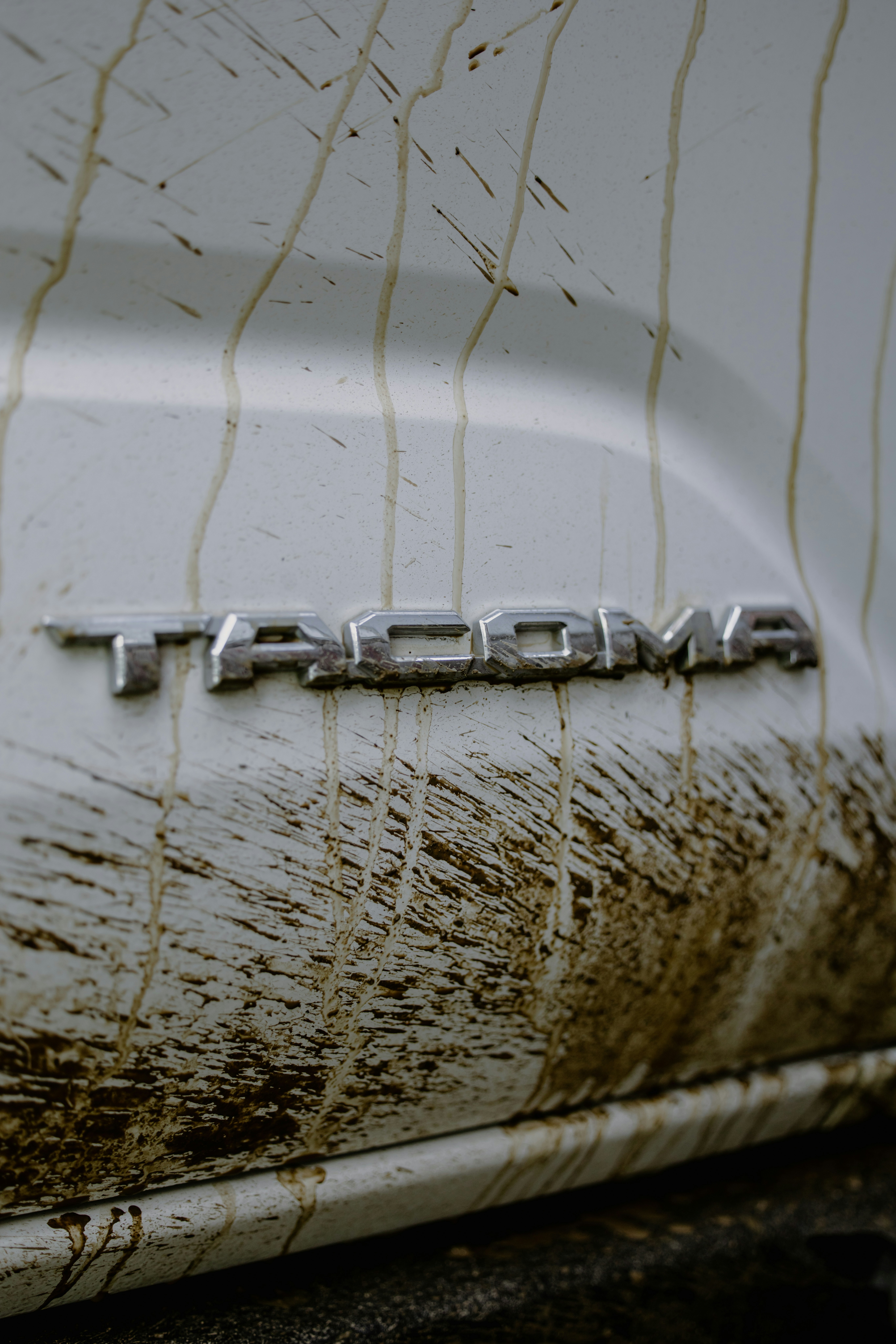 Mud Streaks over the Toyota emblem: a weathered departure