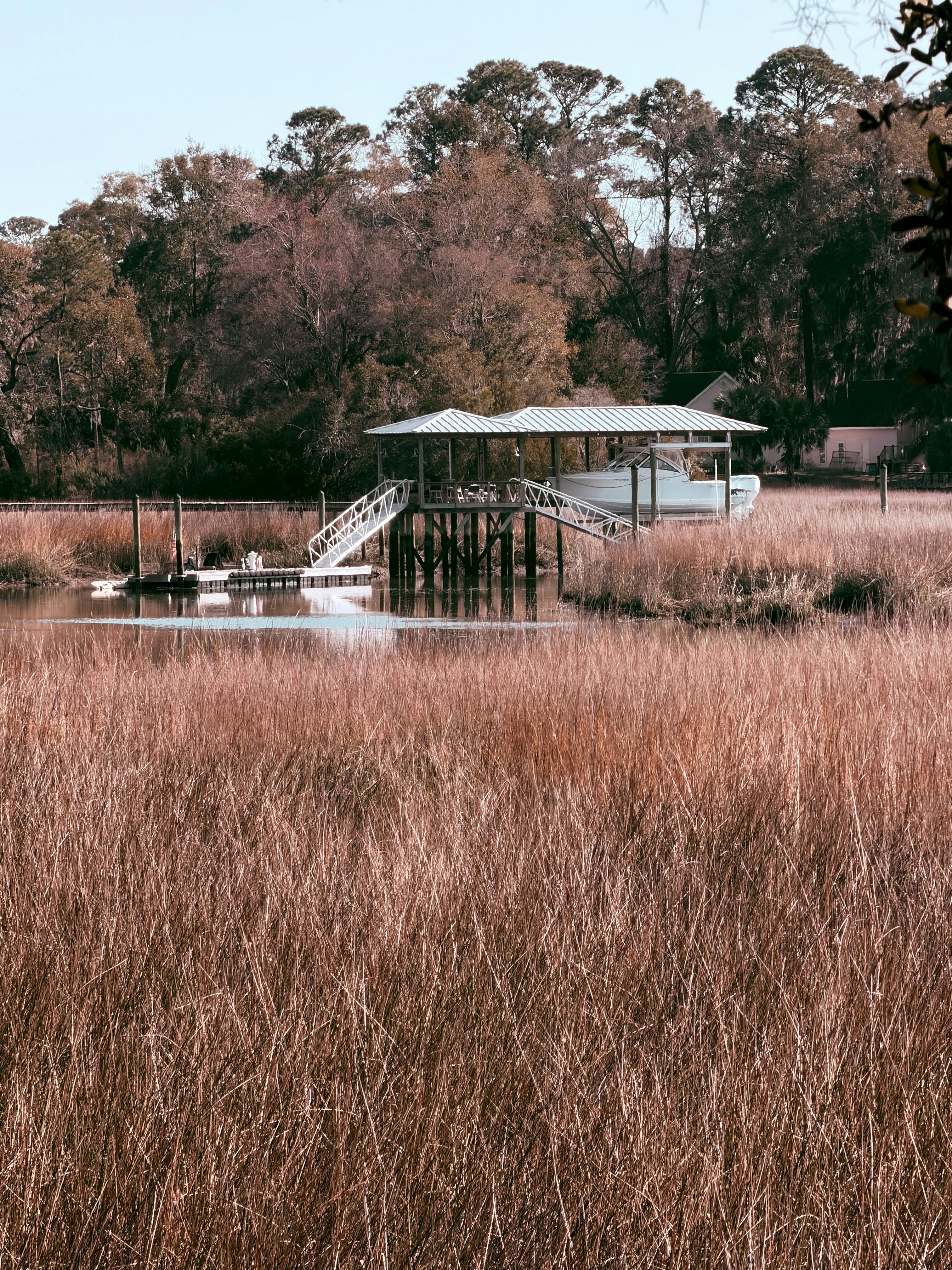 Marshside Boat Dock in Dusk Light