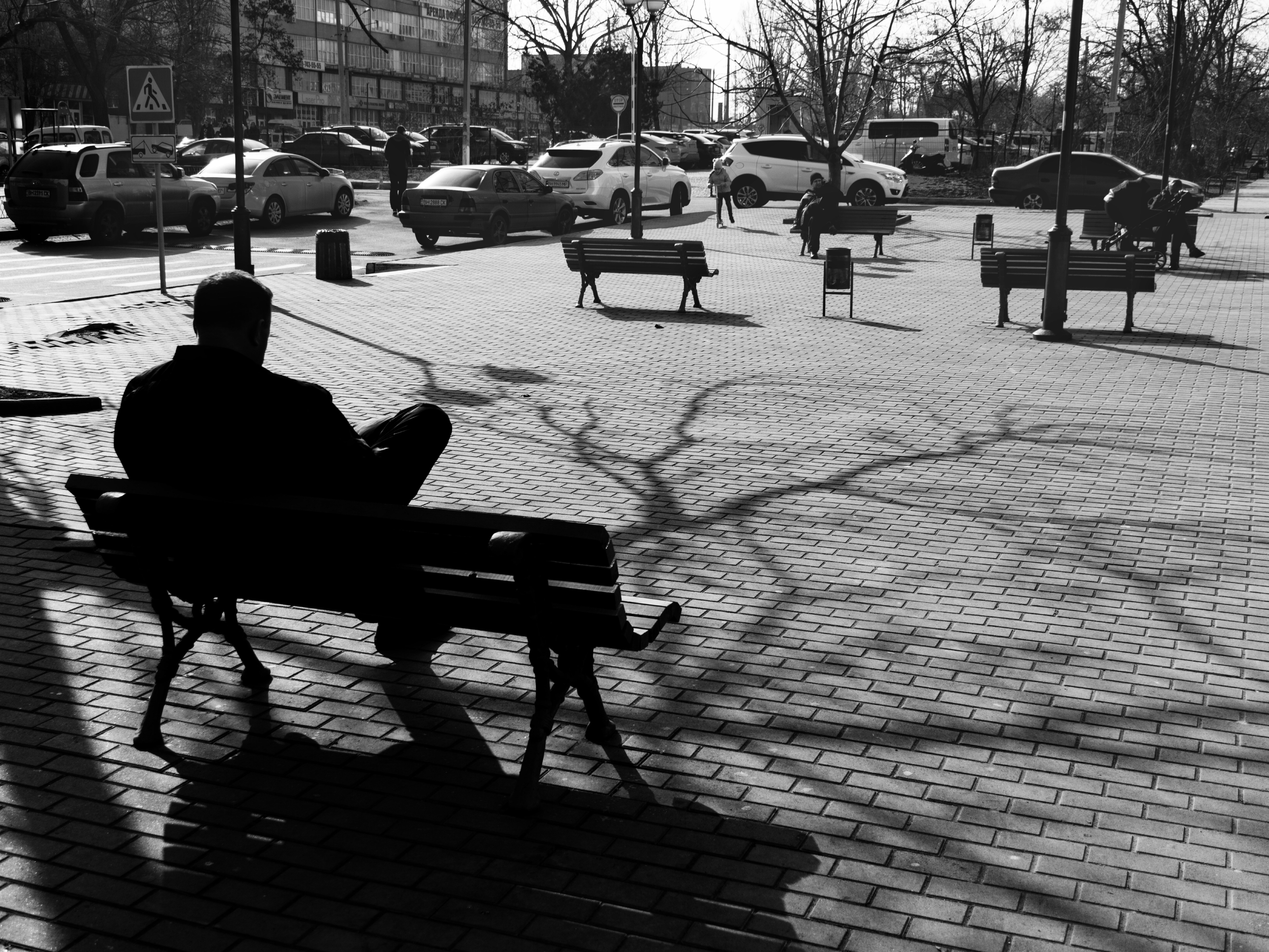 Silhouette on a Quiet Plaza: Afternoon Light and Long Shadows