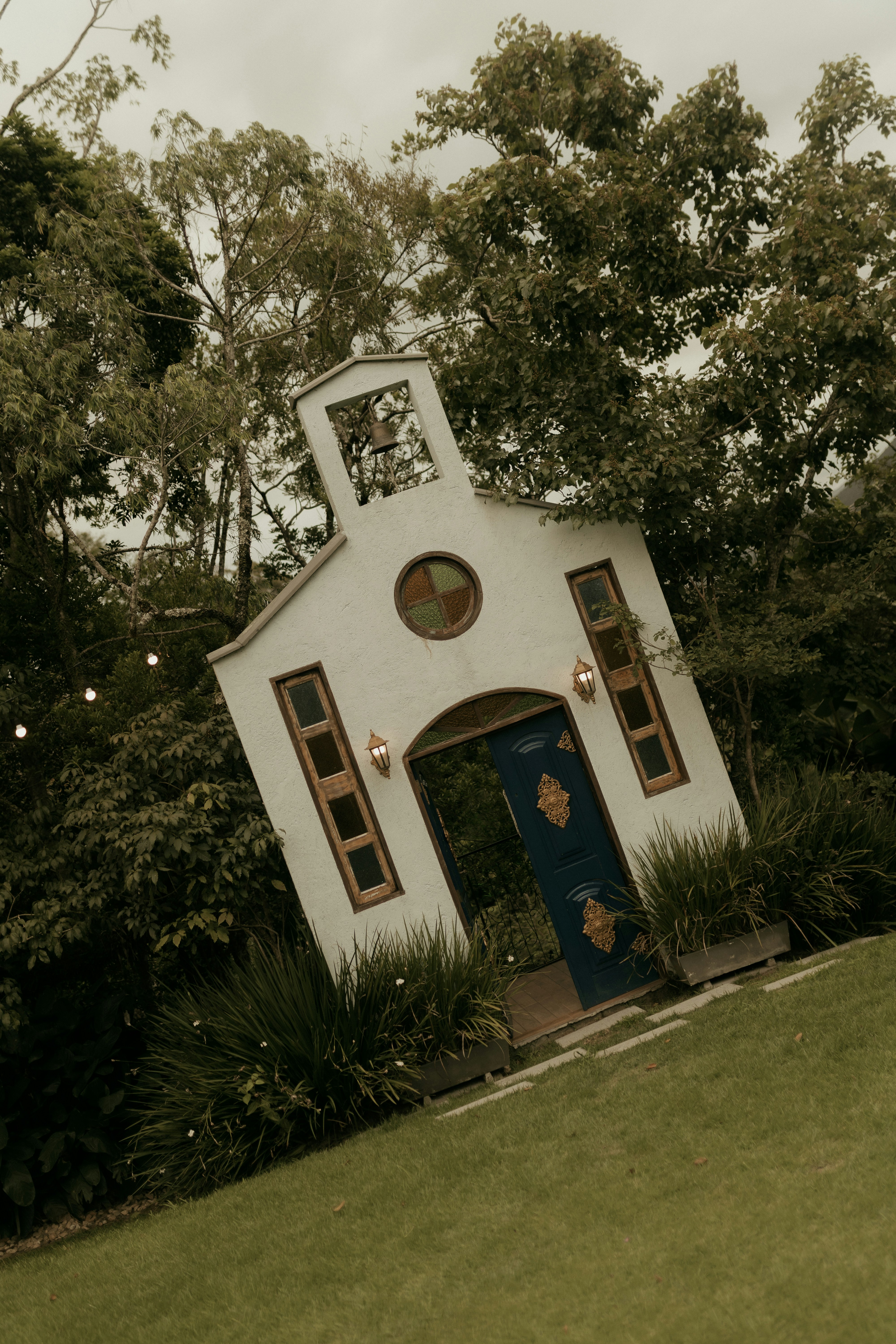 Angled Chapel Doorway in a Quiet Garden