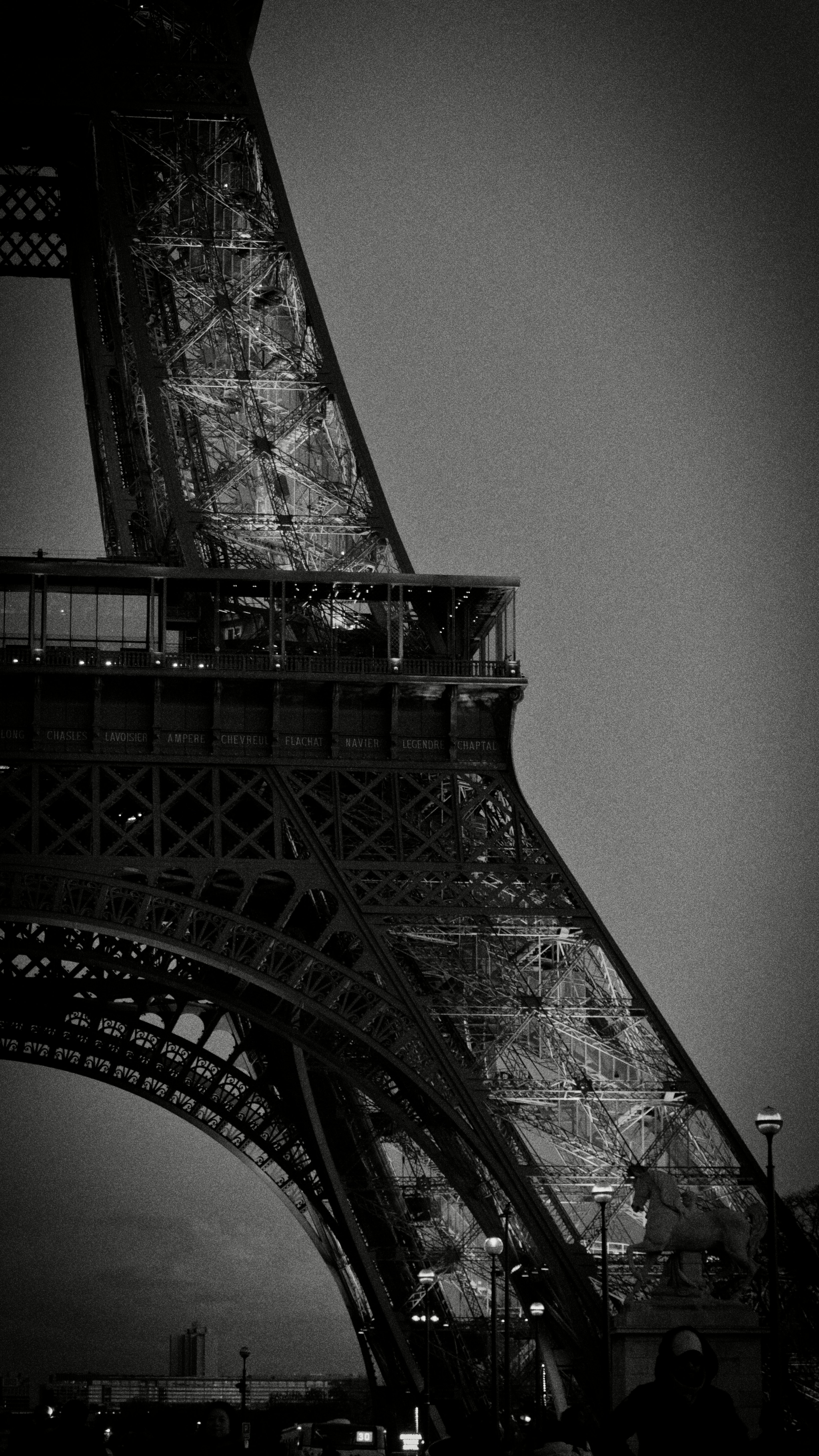 Night at the Iron Lace: Parisian Tower in grayscale