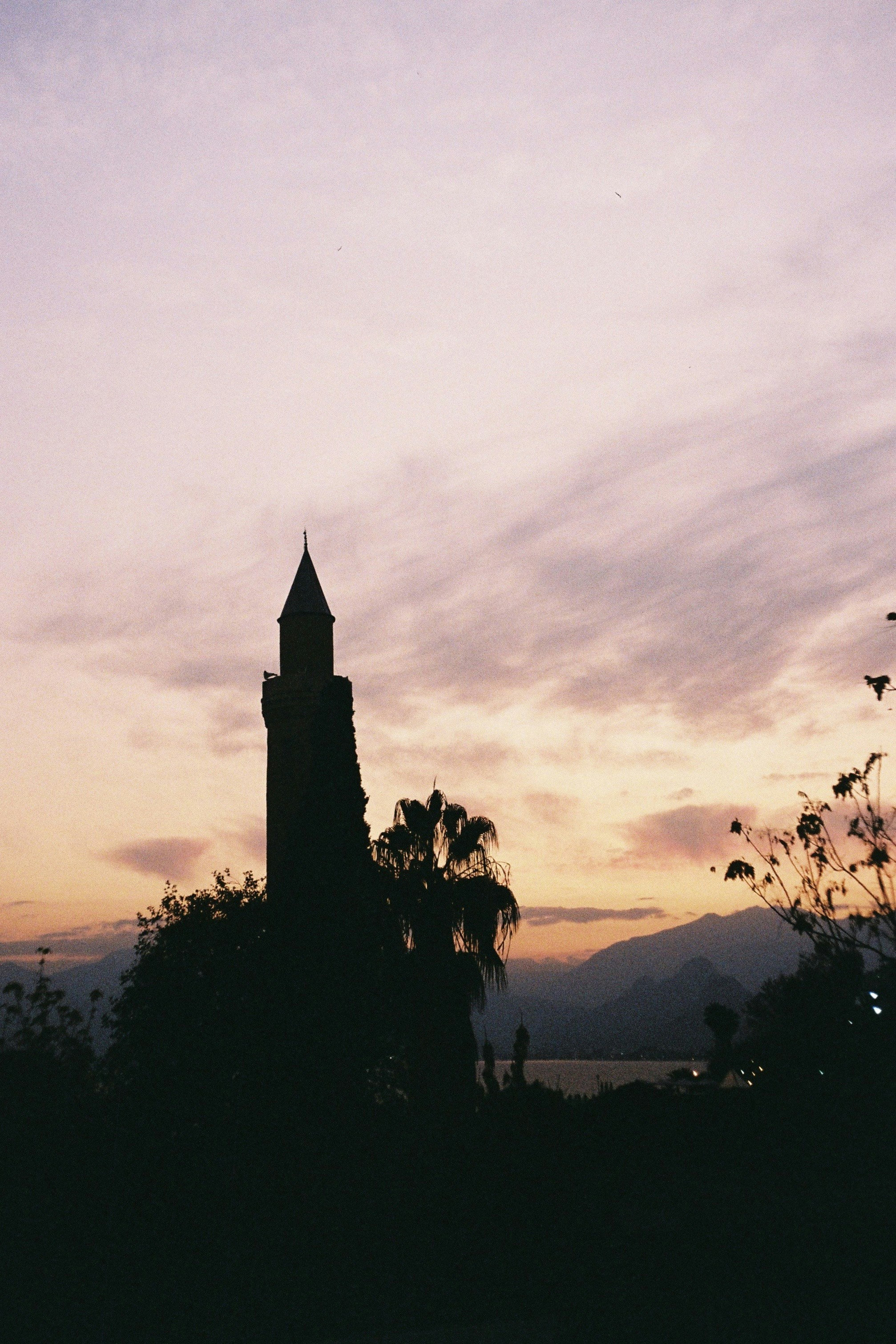 A view of a minaret in Antalya 35mm 35mm film zorki4 analog photography film photography turkey antalya sunset