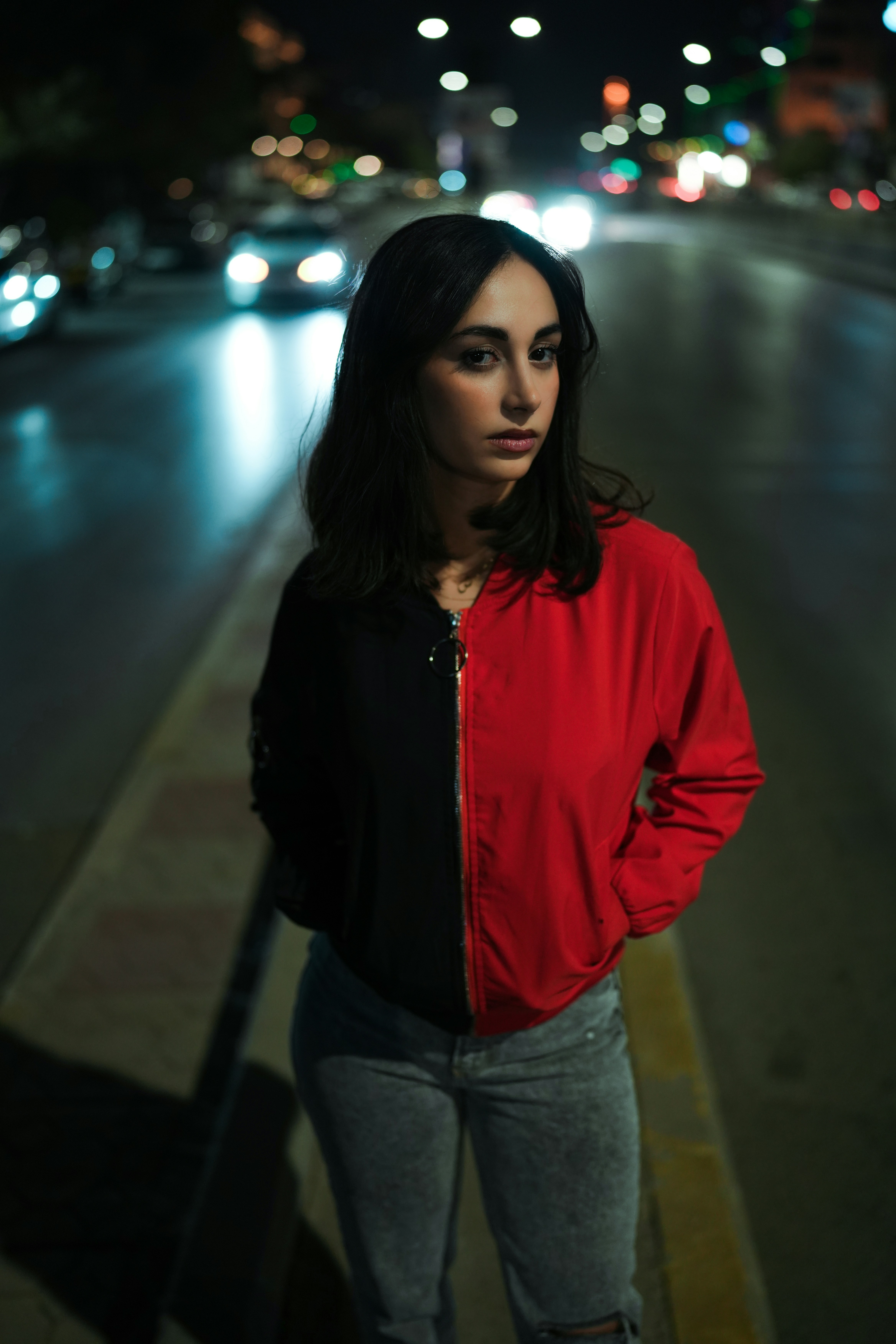 Night Street Portrait in City Lights