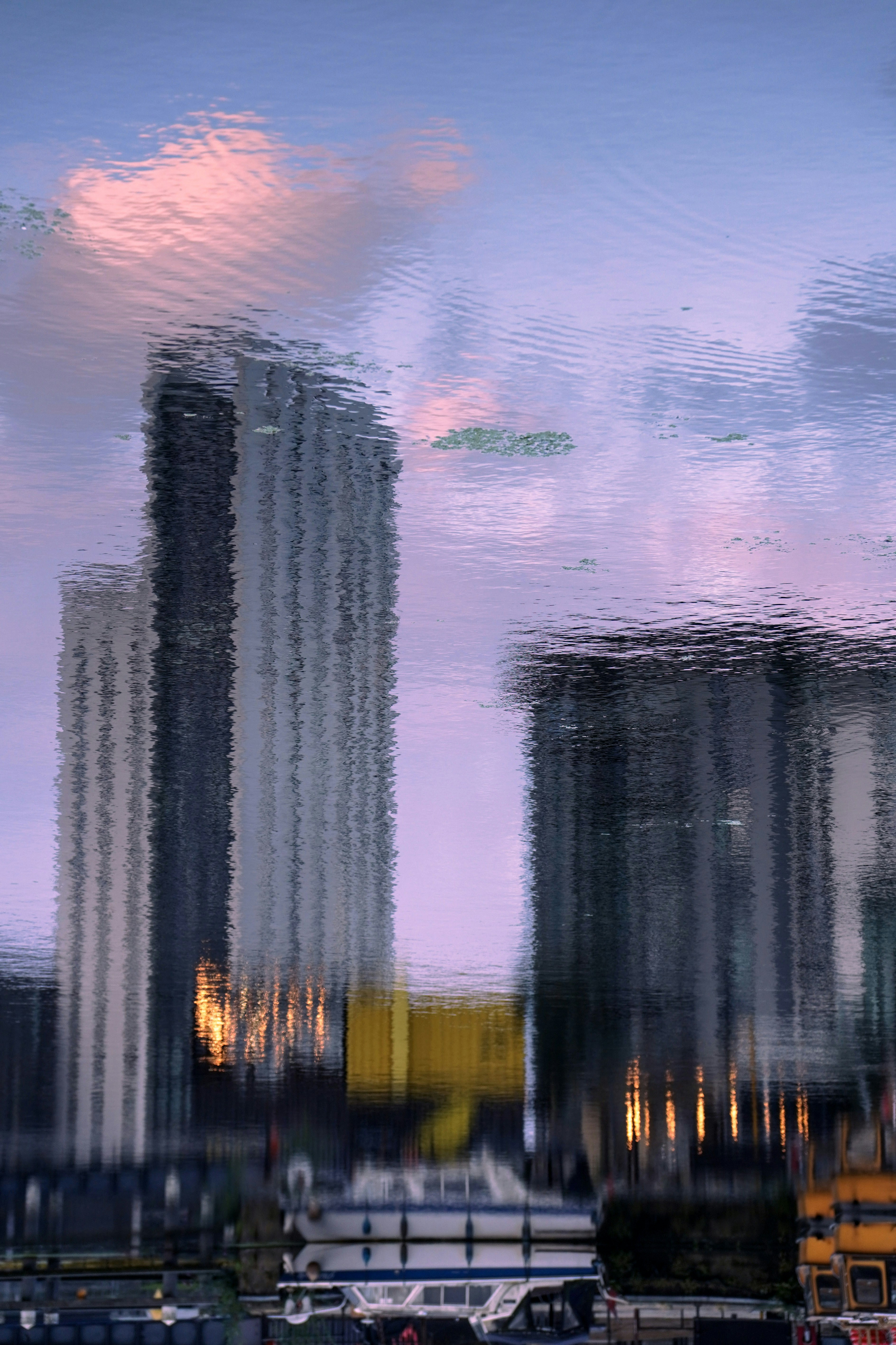 Reflections Over a City Marina: Sky, Riffs of Pink and Concrete