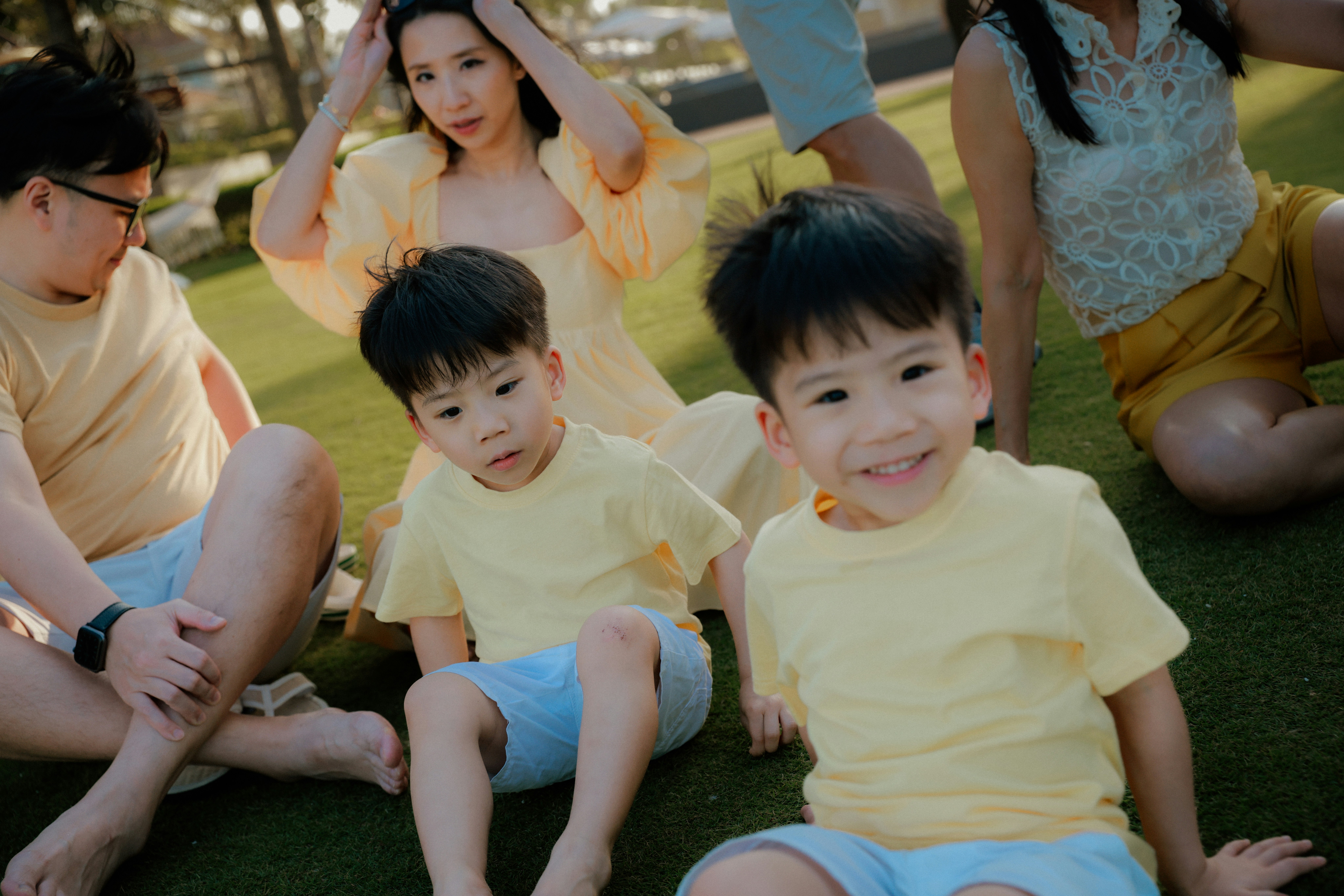 Sunlit Family Portrait on the Lawn