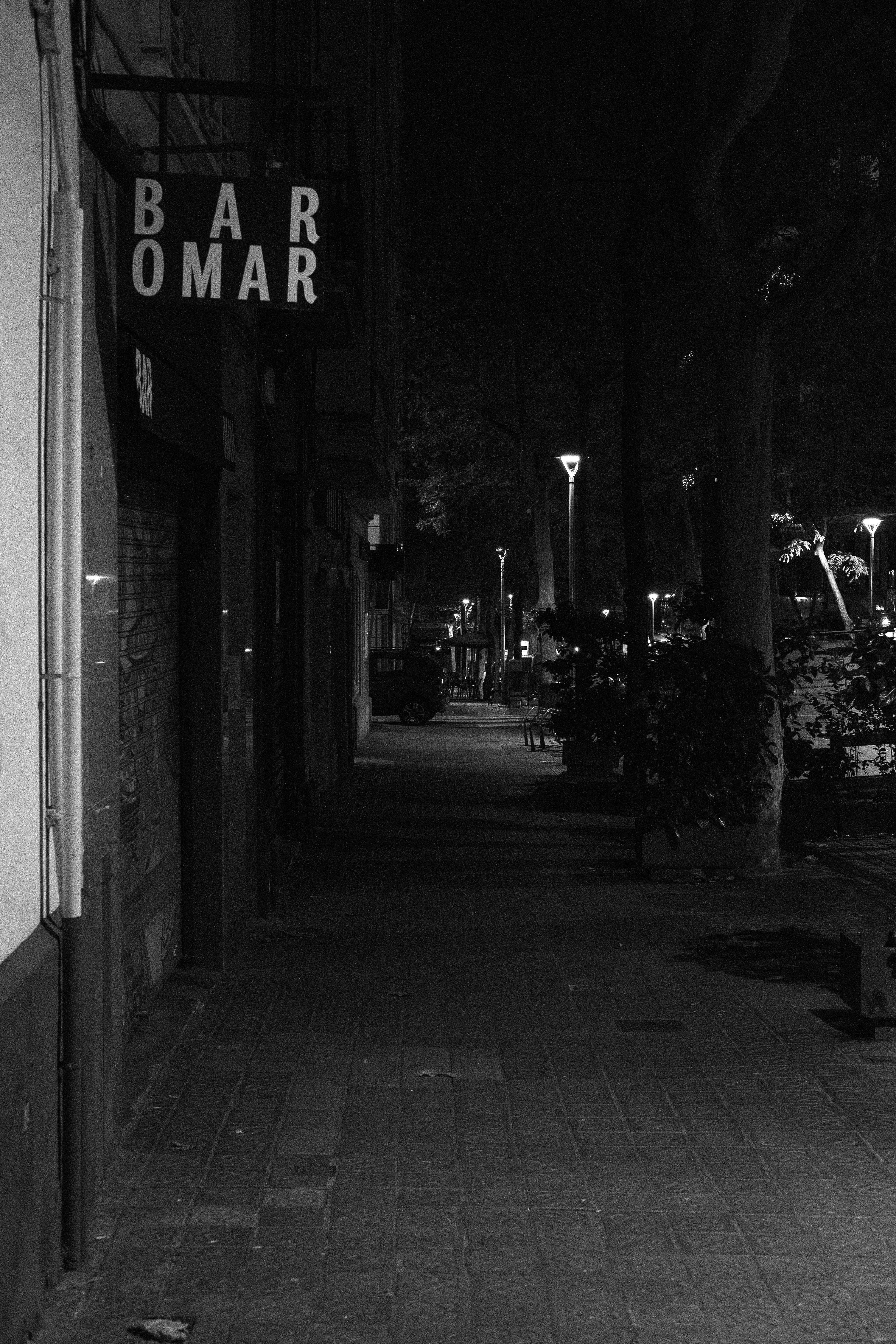 Night Walk in a Quiet City Corridor