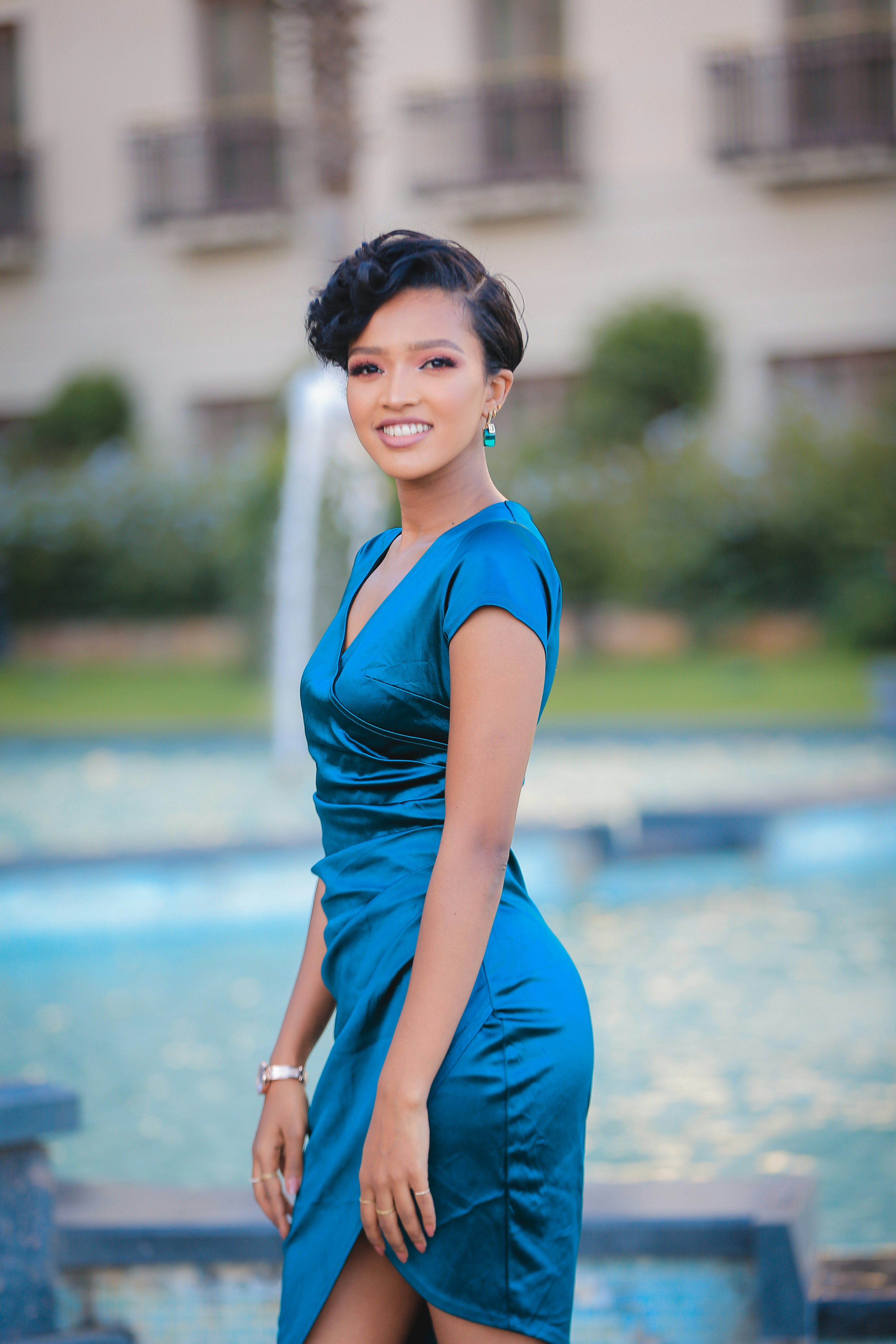 Blue Silk: Portrait by the Fountain
